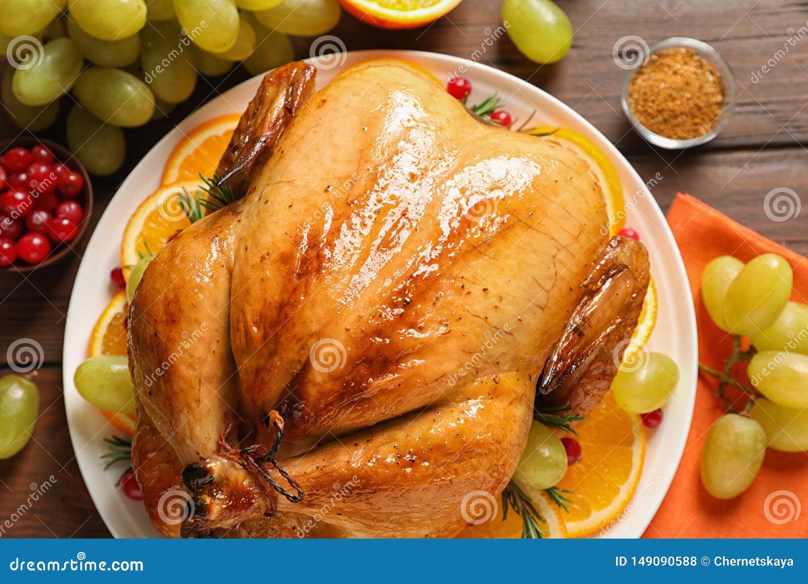 Platter of Cooked Turkey with Garnish on Table Stock Photo - Image of ...