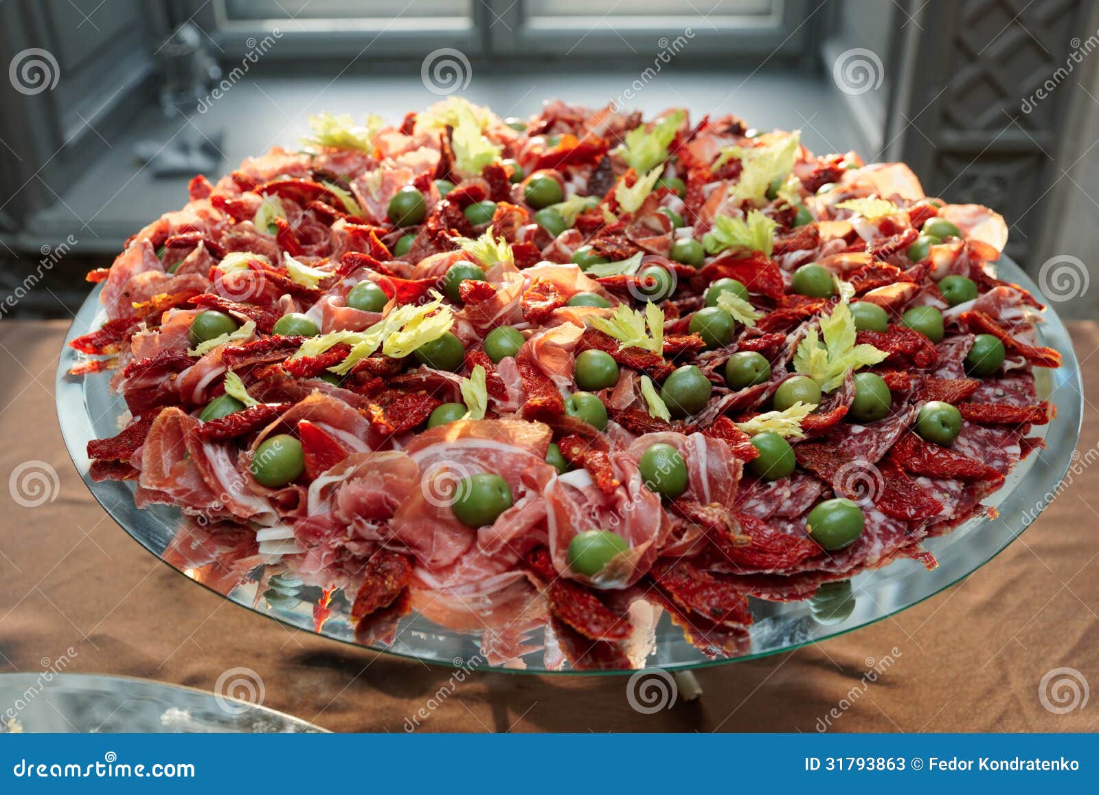 Platter with Cured Ham on Table Stock Image - Image of olives, food ...