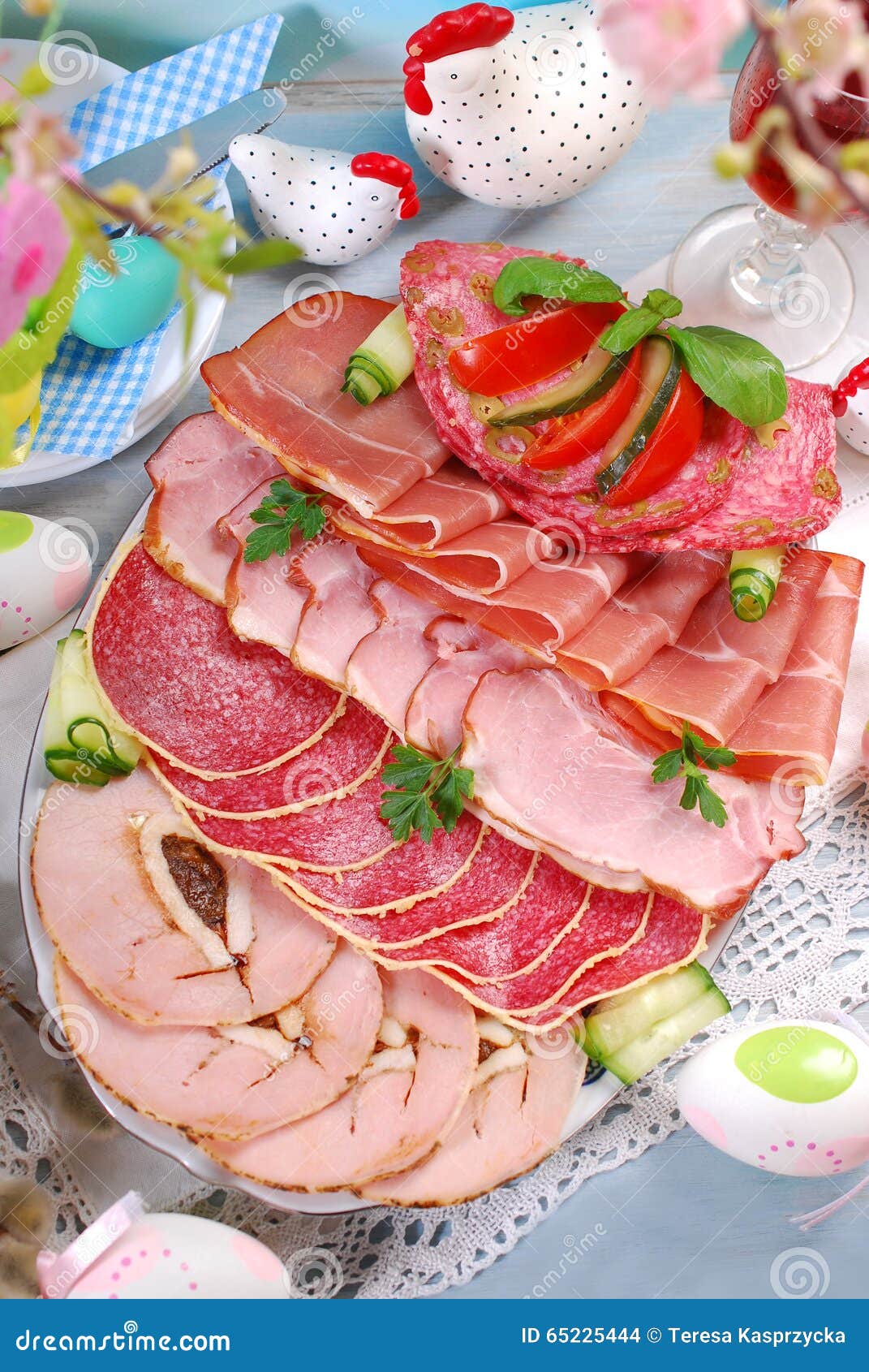 Platter of Cured Meat,ham and Salami on Eater Table Stock Photo - Image ...