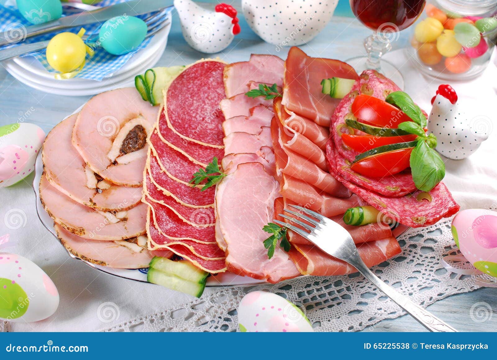 Platter of Cured Meat, Ham and Salami on Eater Table Stock Photo ...