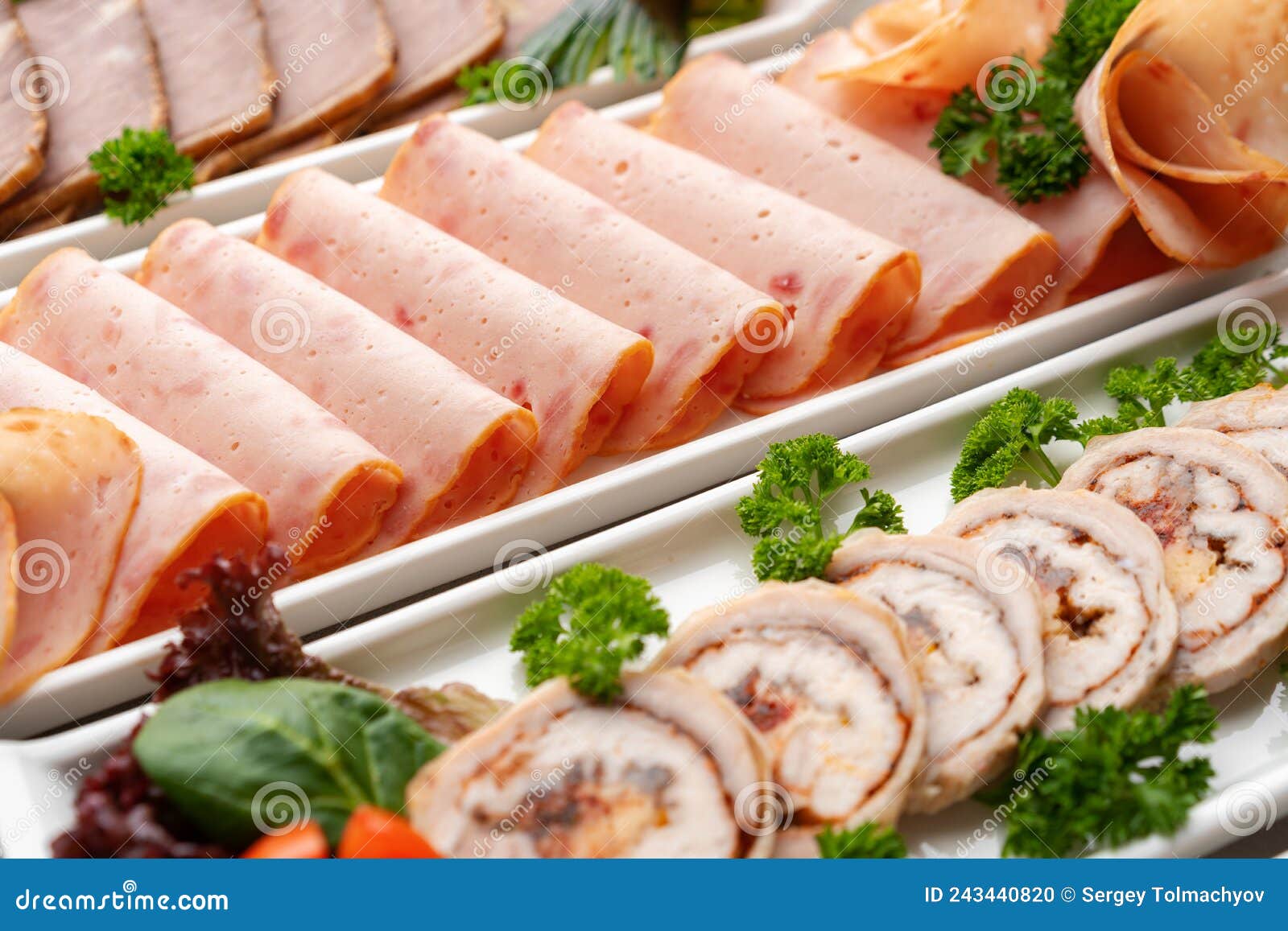 Platter of Fresh Meat Cold Cuts on Table Stock Photo - Image of ...