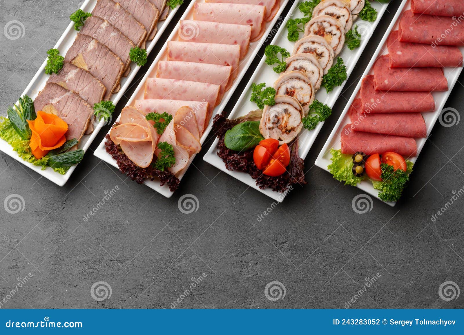 Platter of Fresh Meat Cold Cuts on Table Stock Photo - Image of meal ...