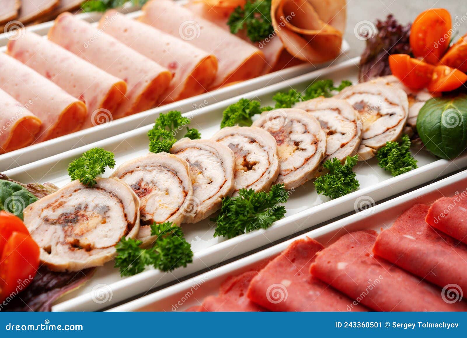 Platter of Fresh Meat Cold Cuts on Table Stock Image - Image of sausage ...