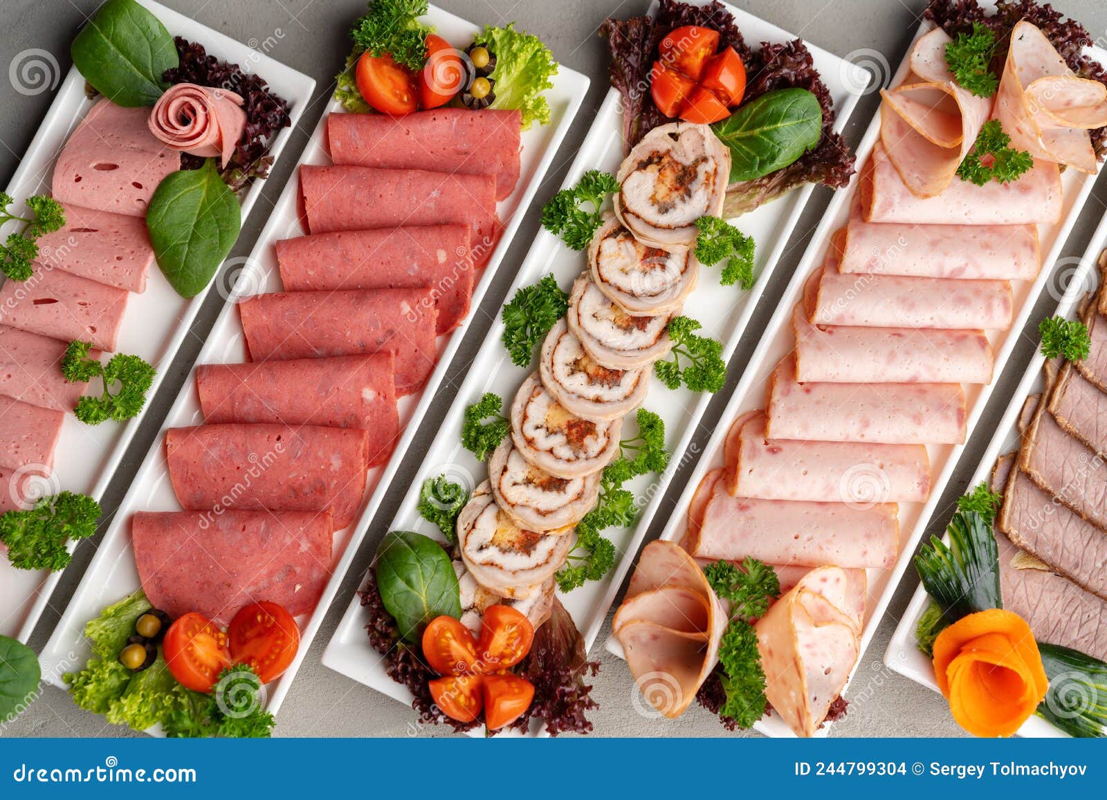 Platter of Fresh Meat Cold Cuts on Table Stock Photo - Image of salami ...