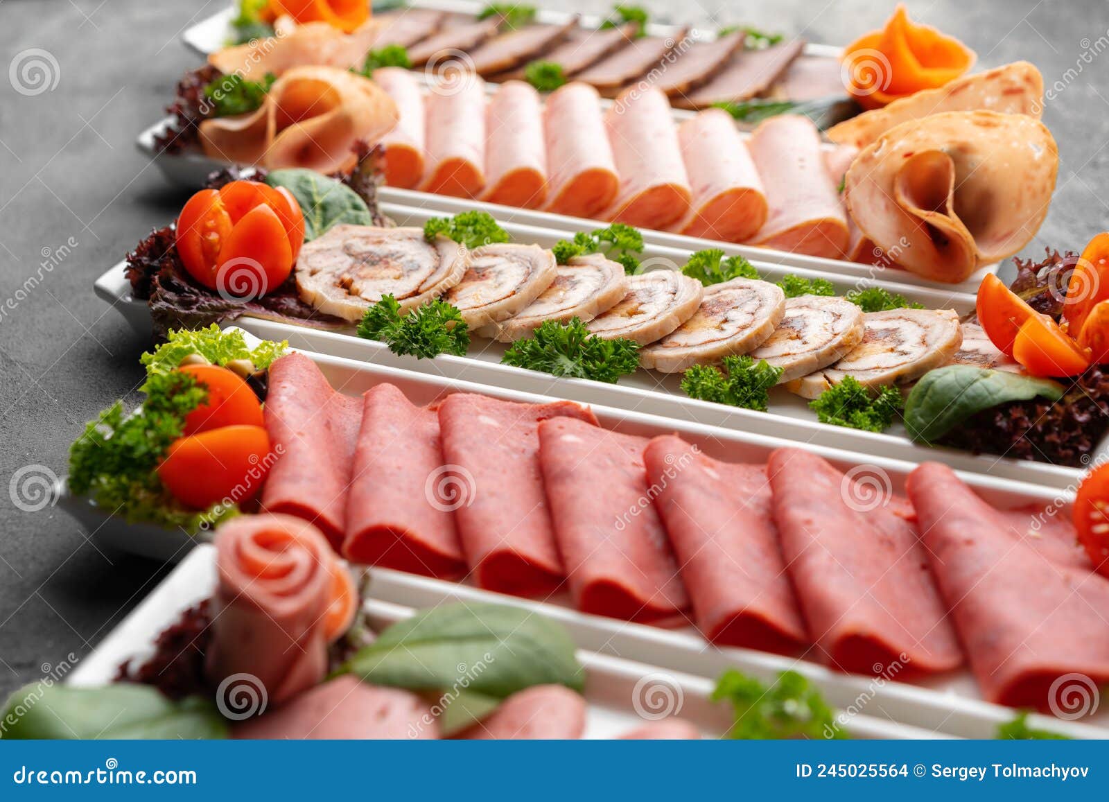 Platter of Fresh Meat Cold Cuts on Table Stock Photo - Image of meal ...