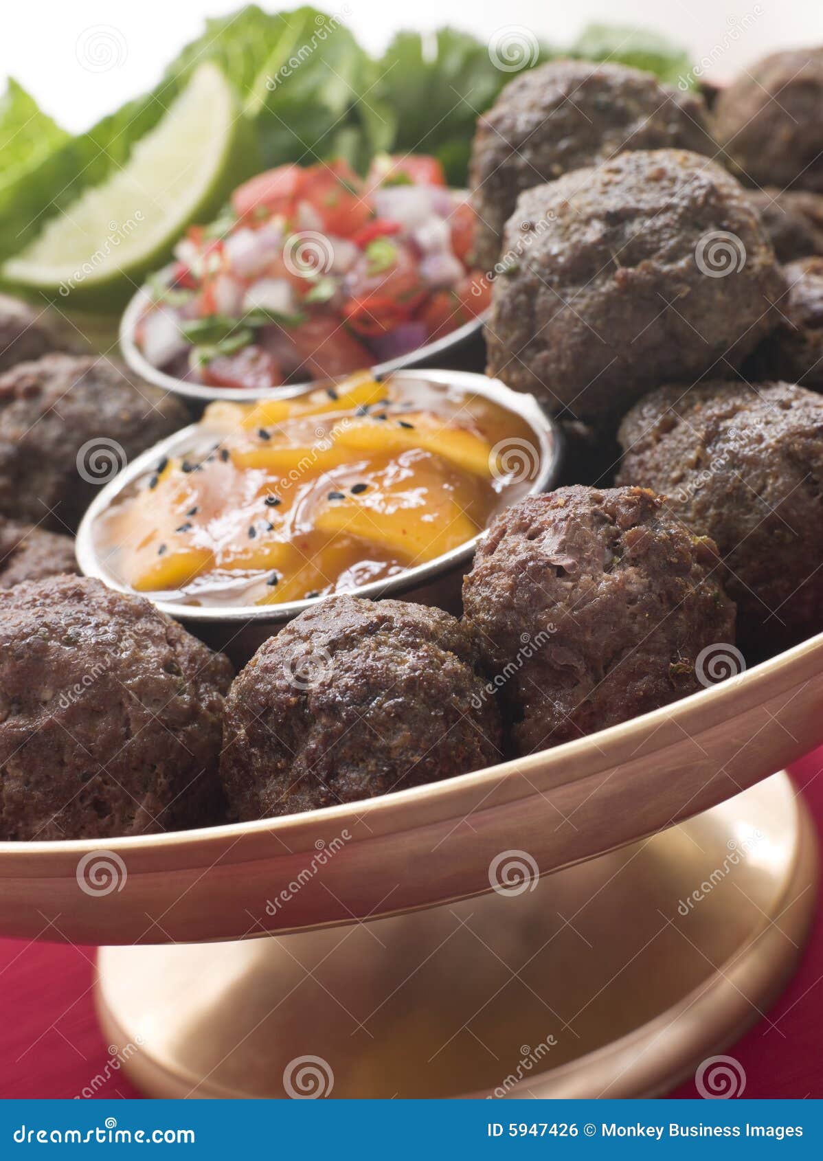 Platter of Kofta Balls with Mango Chutney Stock Photo - Image of katori ...