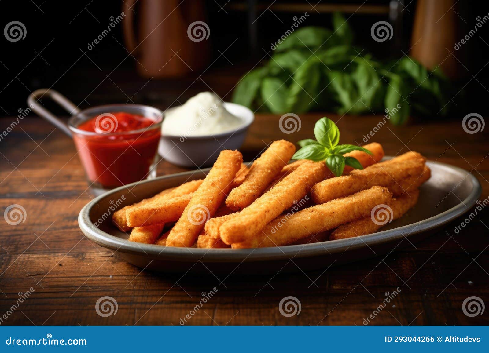 A Platter of Mozzarella Sticks on a Wooden Table Stock Photo - Image of ...