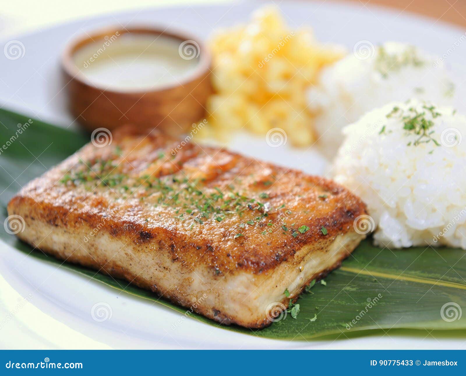 Platter of Rice with Fried Fish Fillet Stock Image - Image of cooking ...