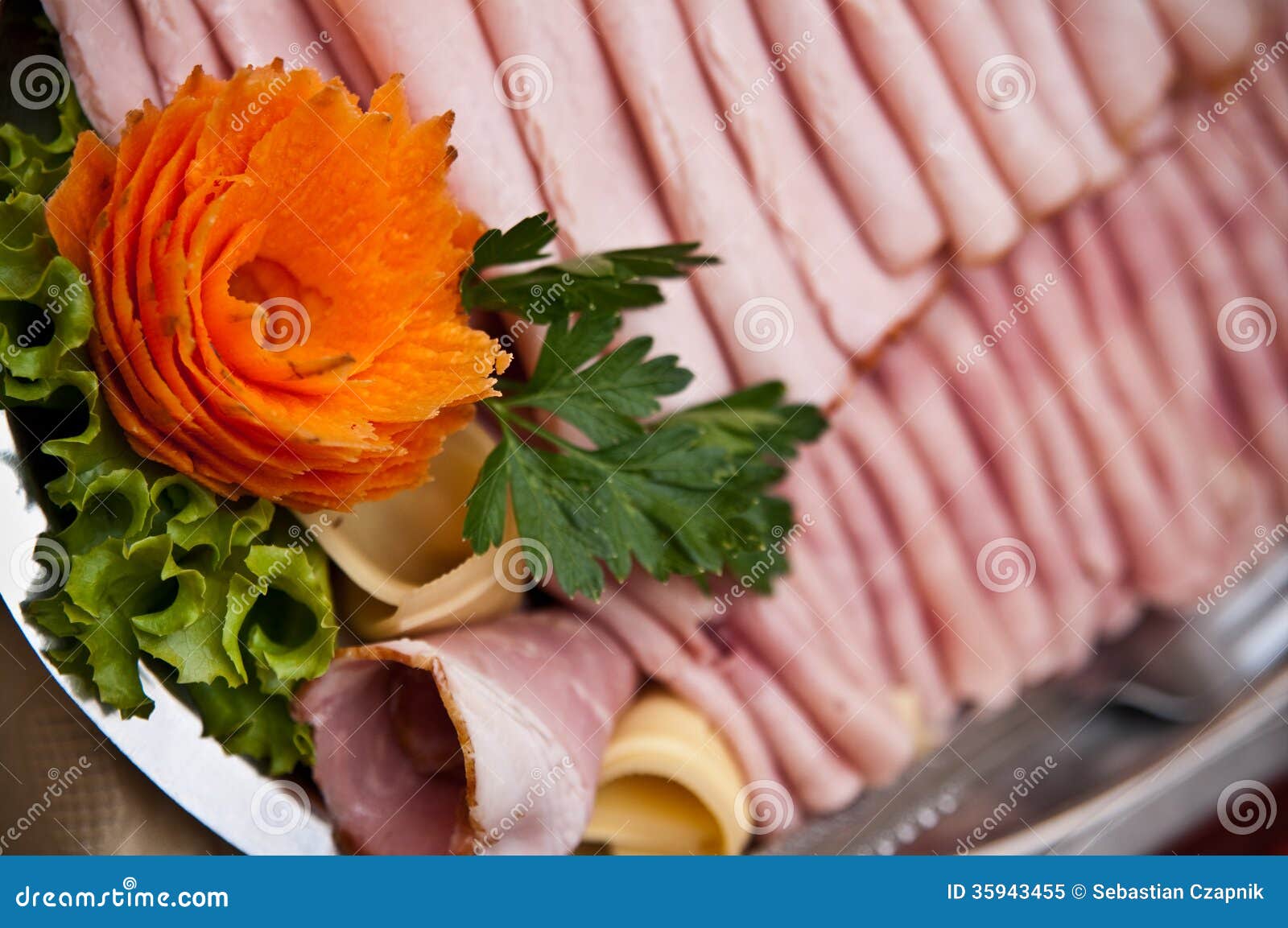 Platter of sliced ham stock image. Image of garnished - 35943455