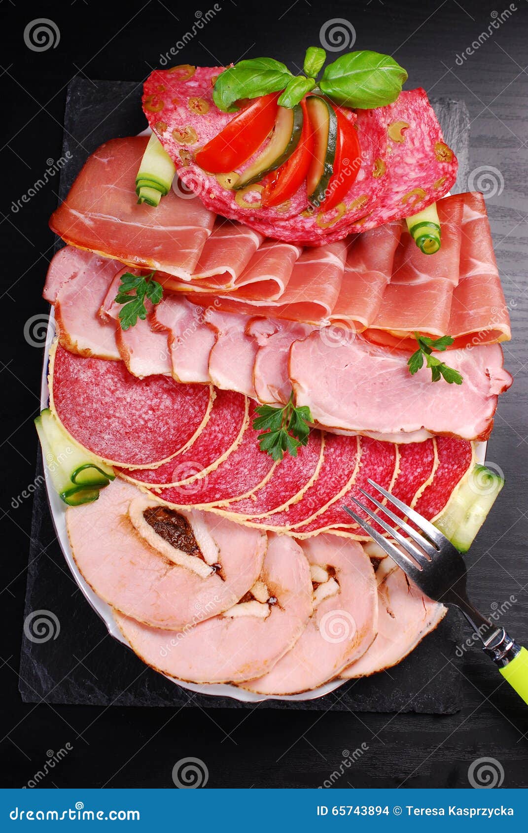 Platter of Sliced Ham,salami and Cured Meat Stock Photo - Image of ...