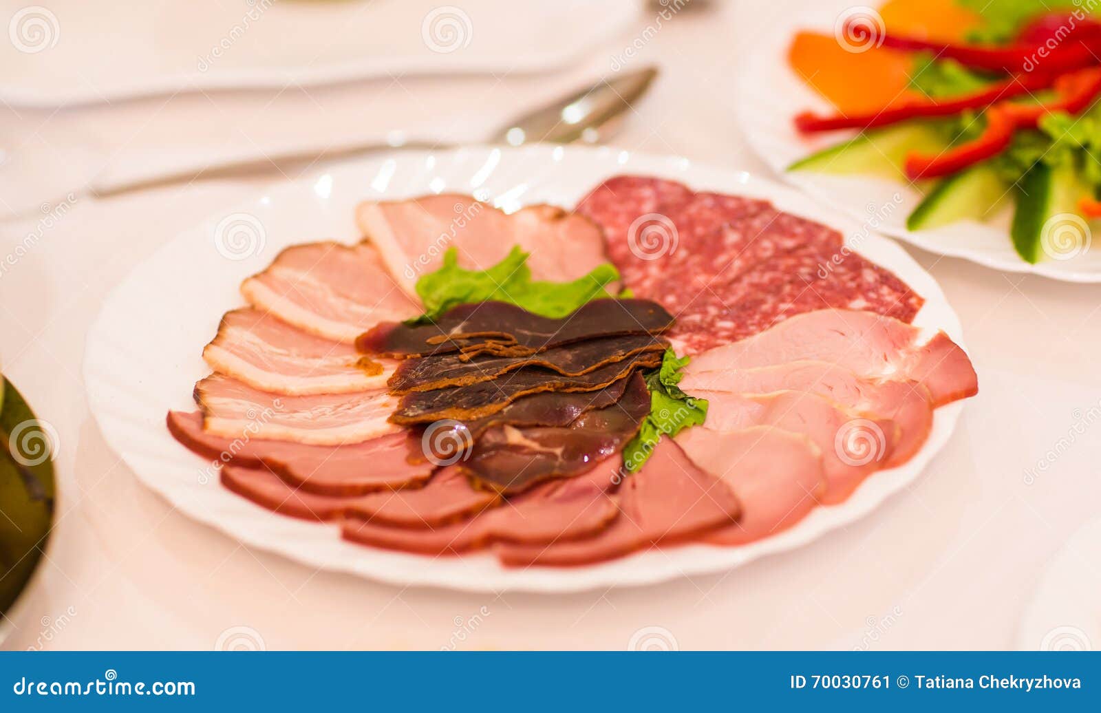 Platter of Sliced Ham,salami and Cured Meat with Vegetable Decoration ...