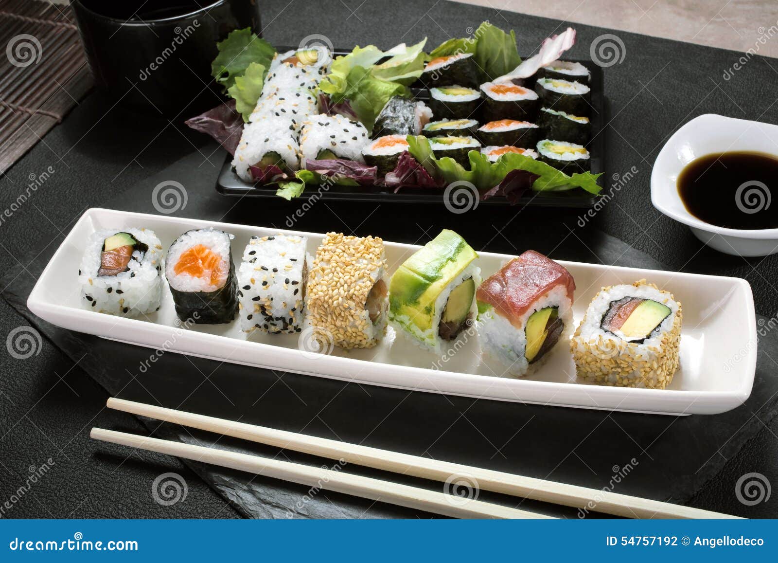 Platter sushi roll stock photo. Image of beauty, green - 54757192