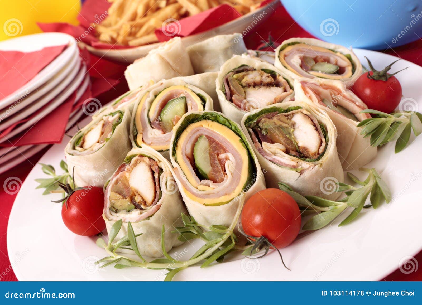Wrap Sandwiches for Party Food Stock Photo - Image of year, chicken ...