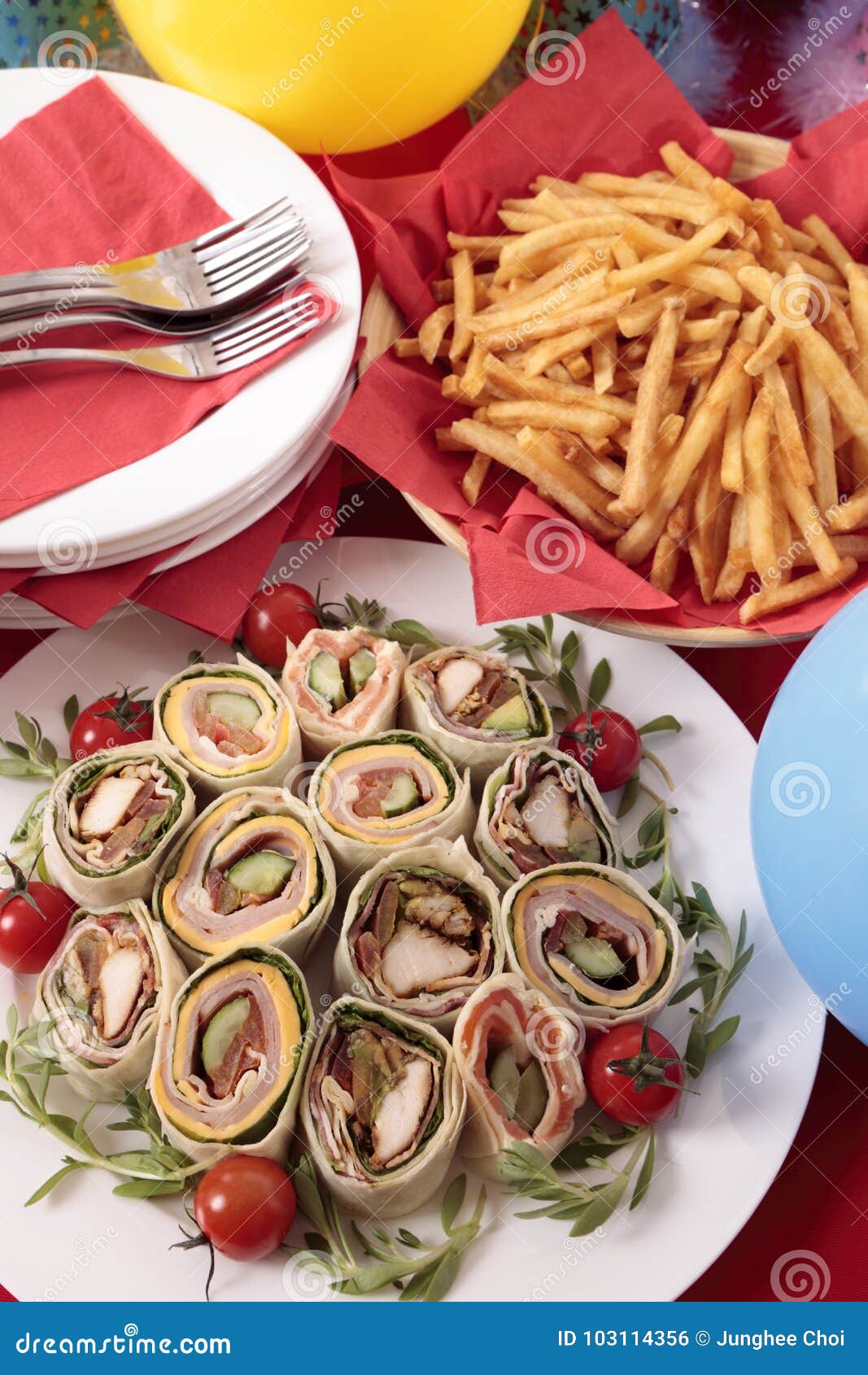 Wrap Sandwiches for Party Food Stock Photo - Image of chips, balloons ...