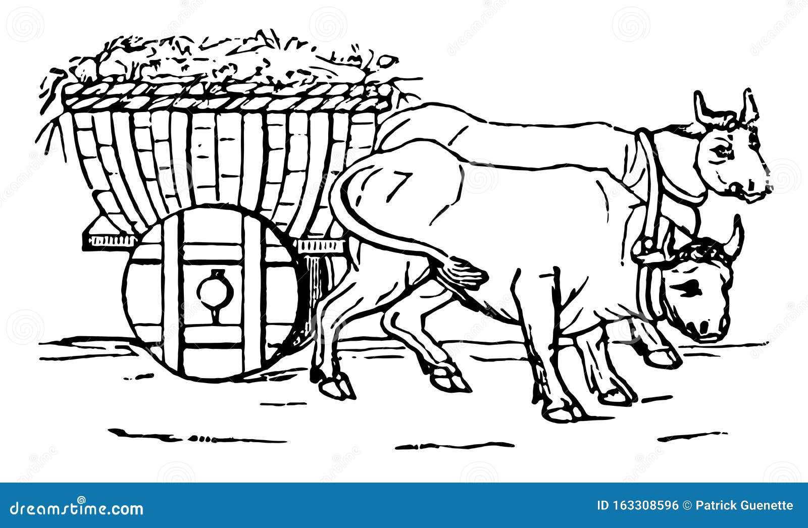 Bulls Pulling A Cart With Goods Cartoon Vector | CartoonDealer.com ...