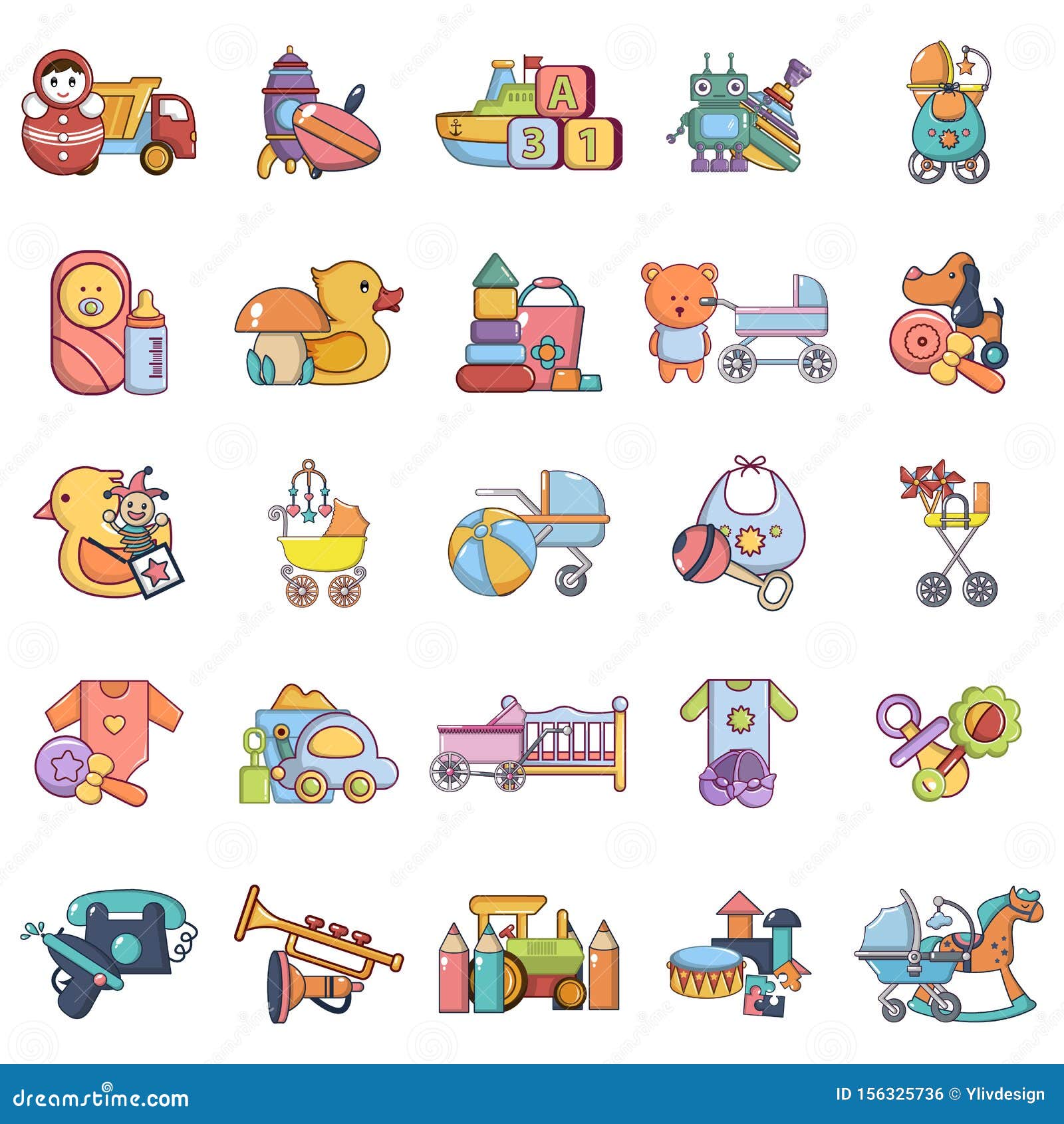 Play Area Icons Set, Cartoon Style Stock Vector - Illustration of game ...