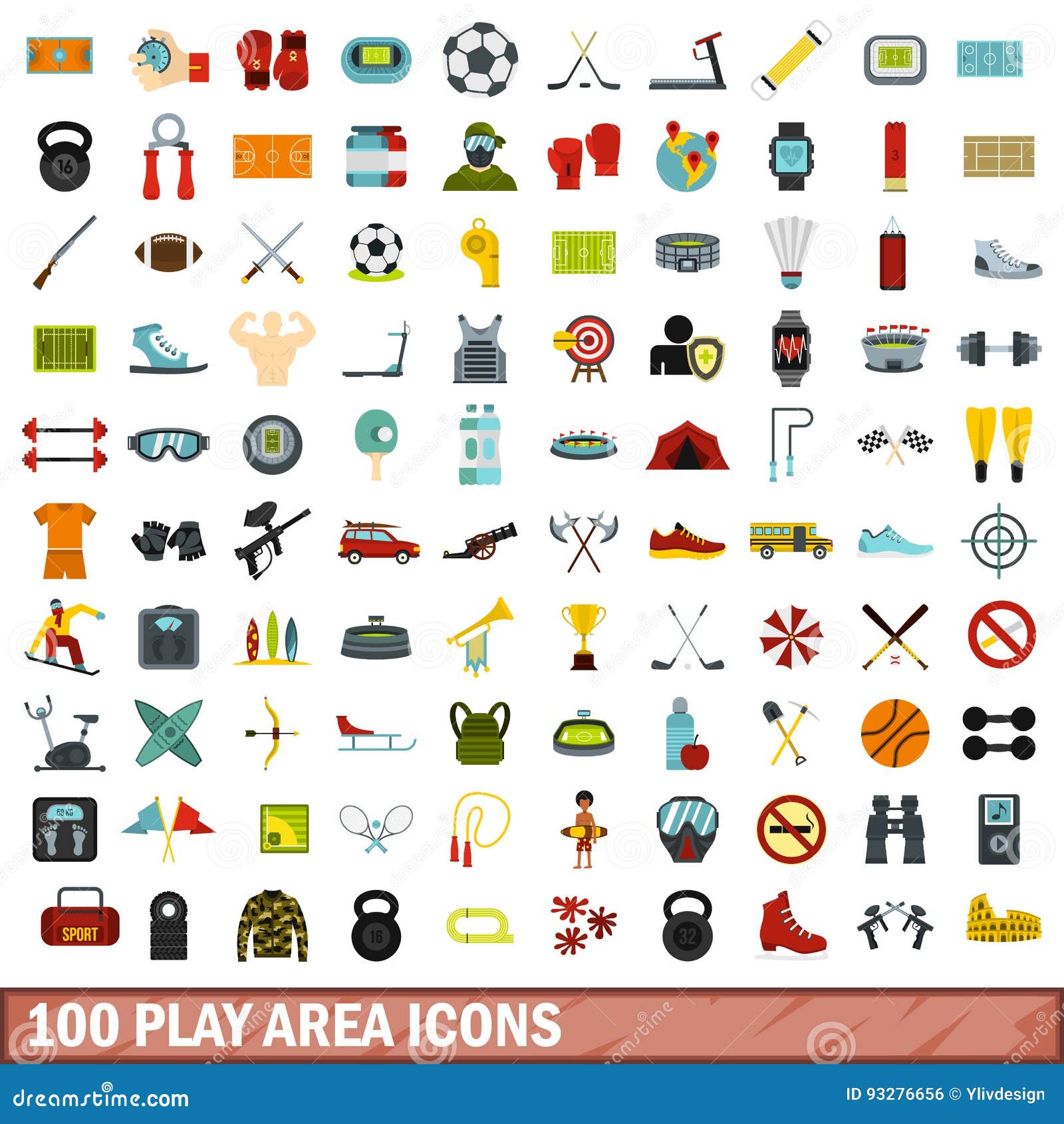 100 Play Area Icons Set, Flat Style Stock Vector - Illustration of ...