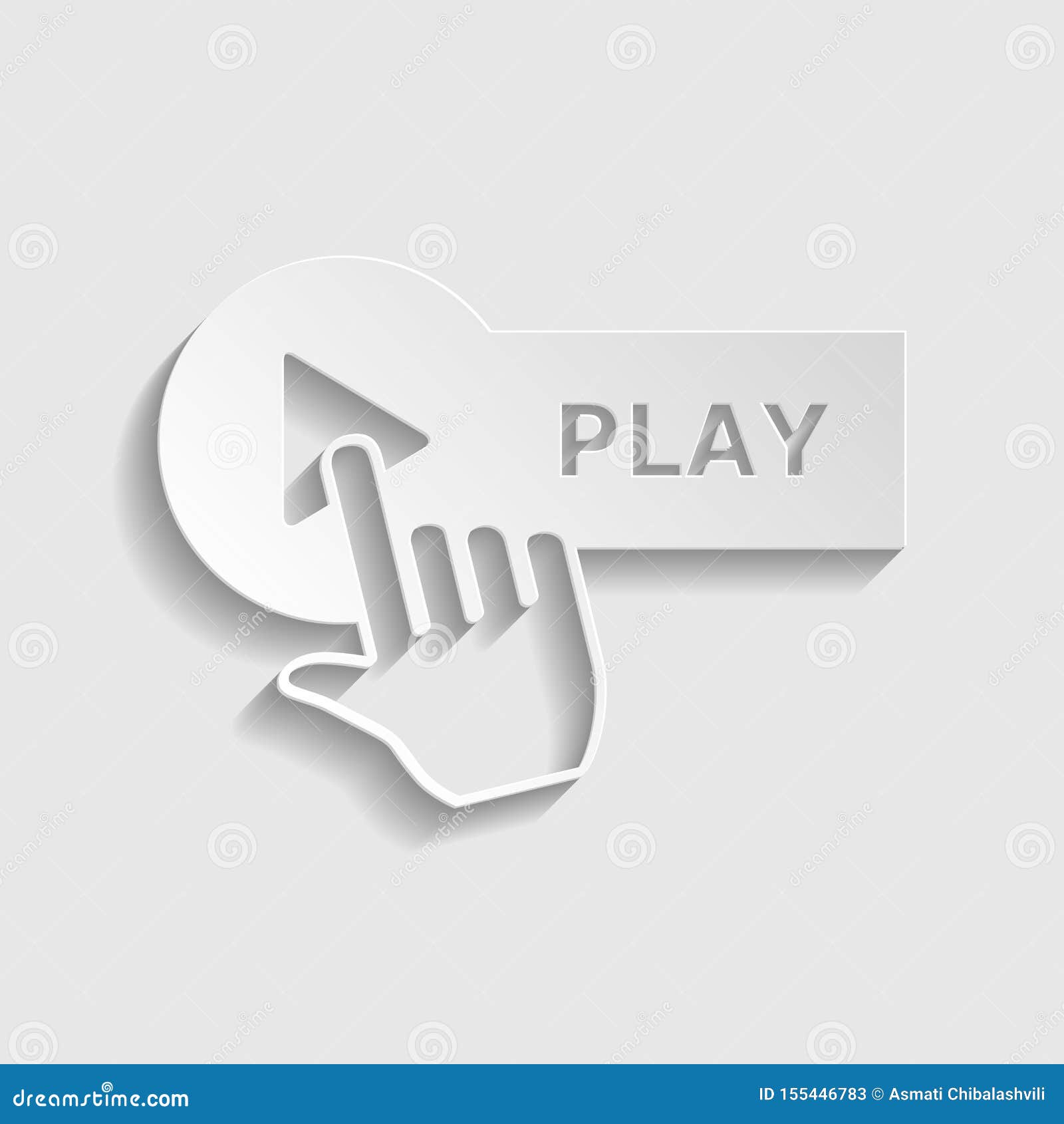 Play Button with Hand Icon Sign. Paper Style Icon. Illustration. Stock ...