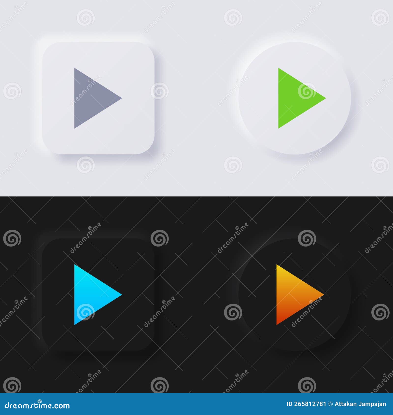 Play Button Icon, Arrow Icon Set, Multicolor Neumorphism Button Soft UI ...