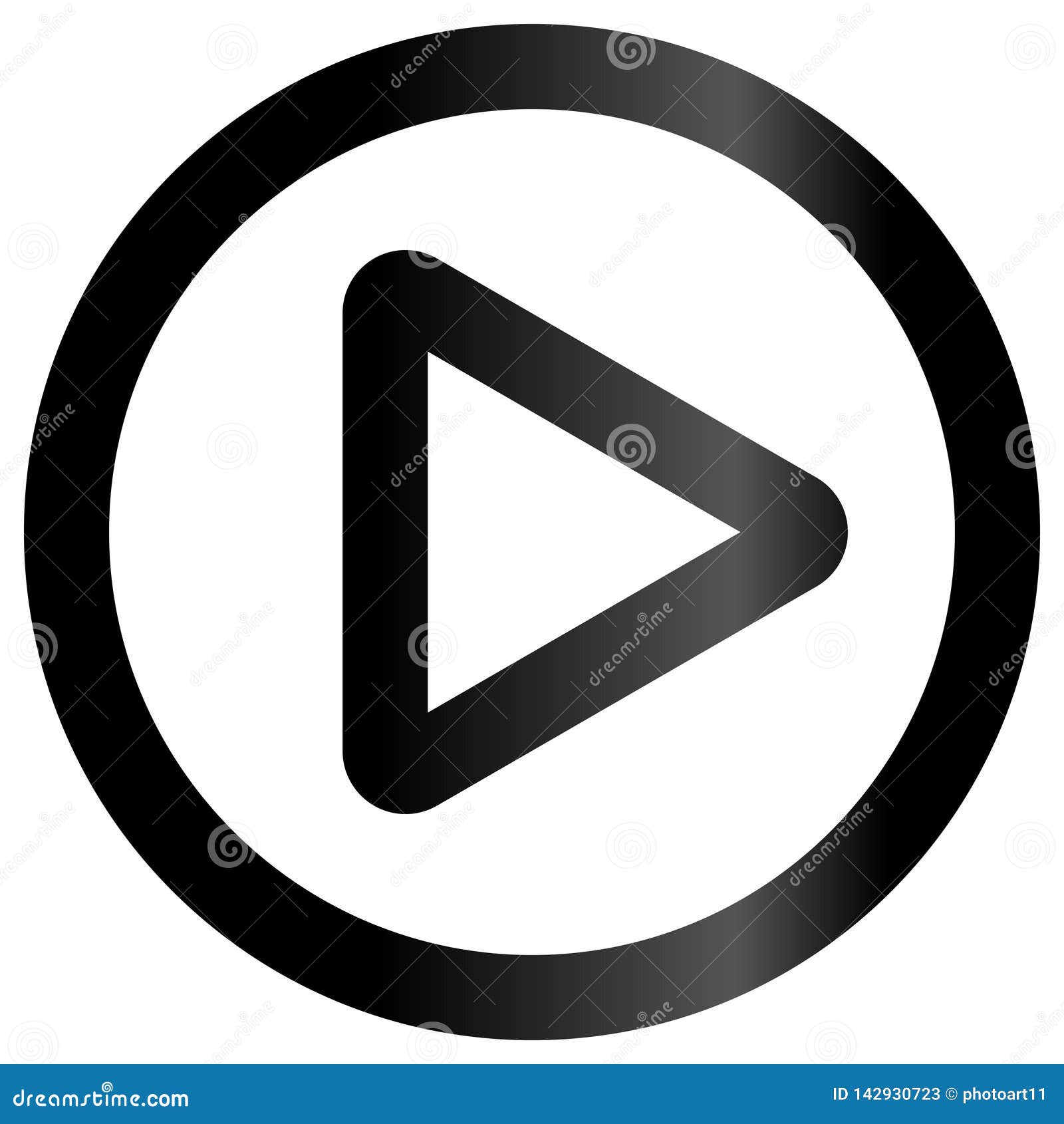 Play Button Icon - Black Classic Gradient Outline, Isolated - Vector ...