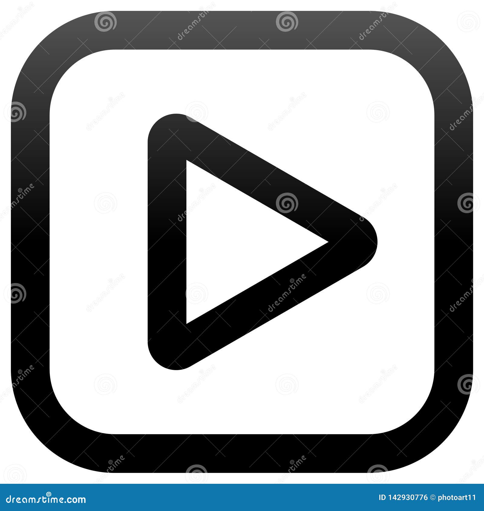 Play Button Icon - Black Classic Gradient Outline, Isolated - Vector ...