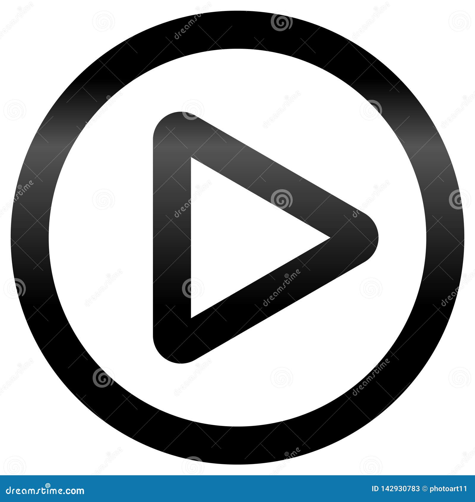 Play Button Icon - Black Classic Gradient Outline, Isolated - Vector ...