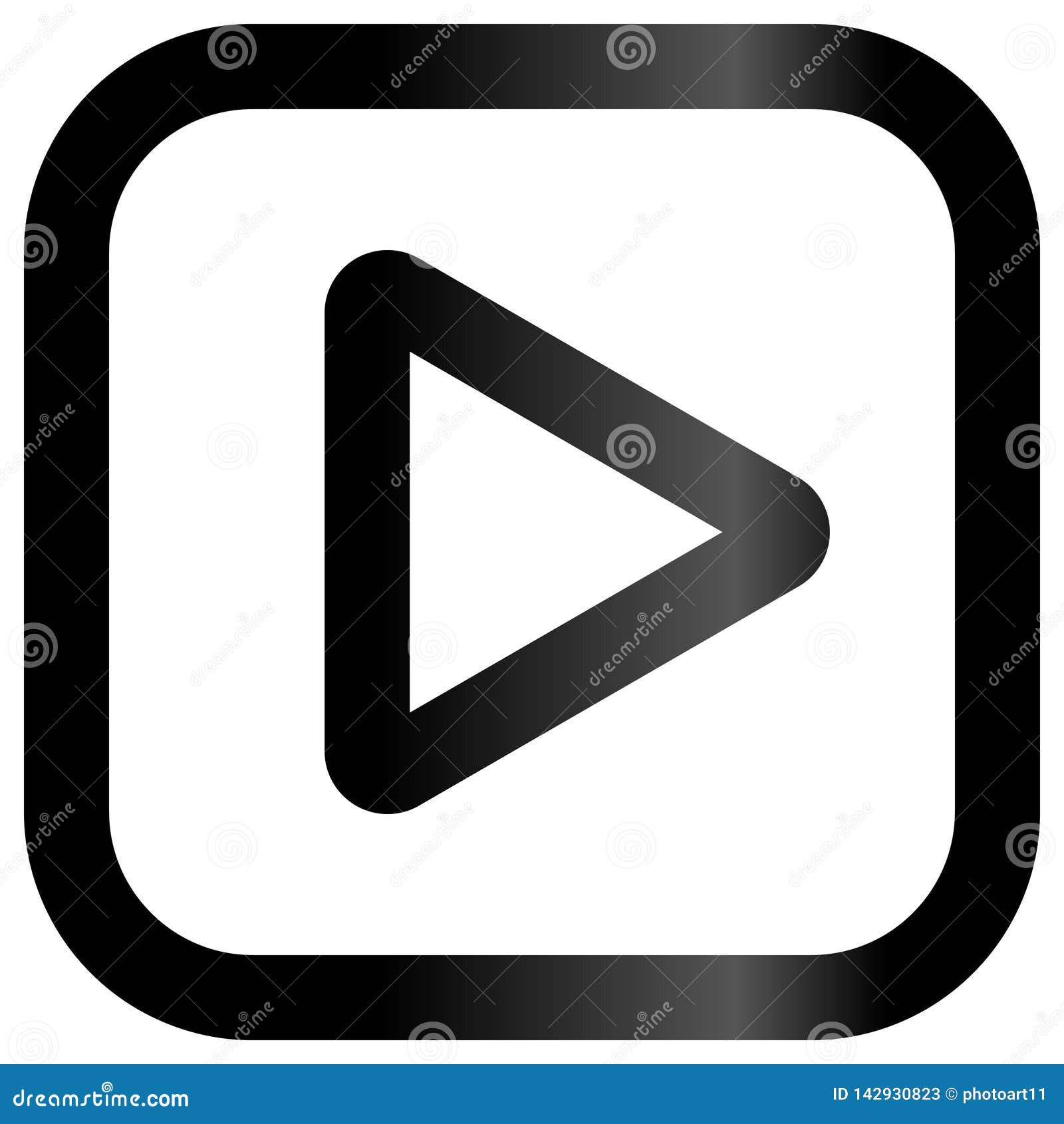 Play Button Icon - Black Classic Gradient Outline, Isolated - Vector ...