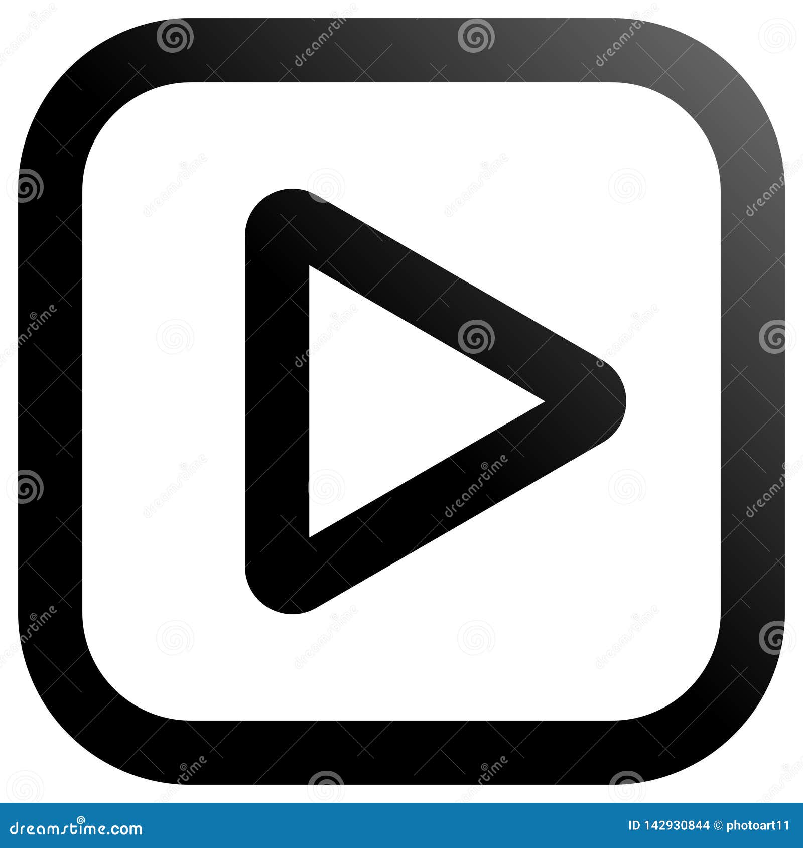 Play Button Icon - Black Classic Gradient Outline, Isolated - Vector ...