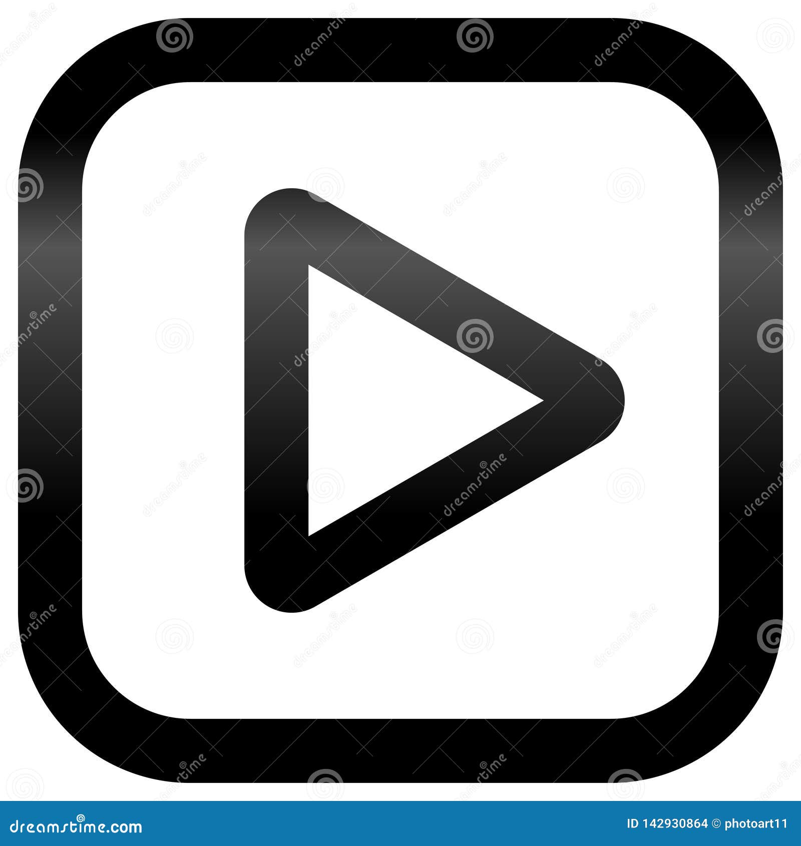 Play Button Icon - Black Classic Gradient Outline, Isolated - Vector ...