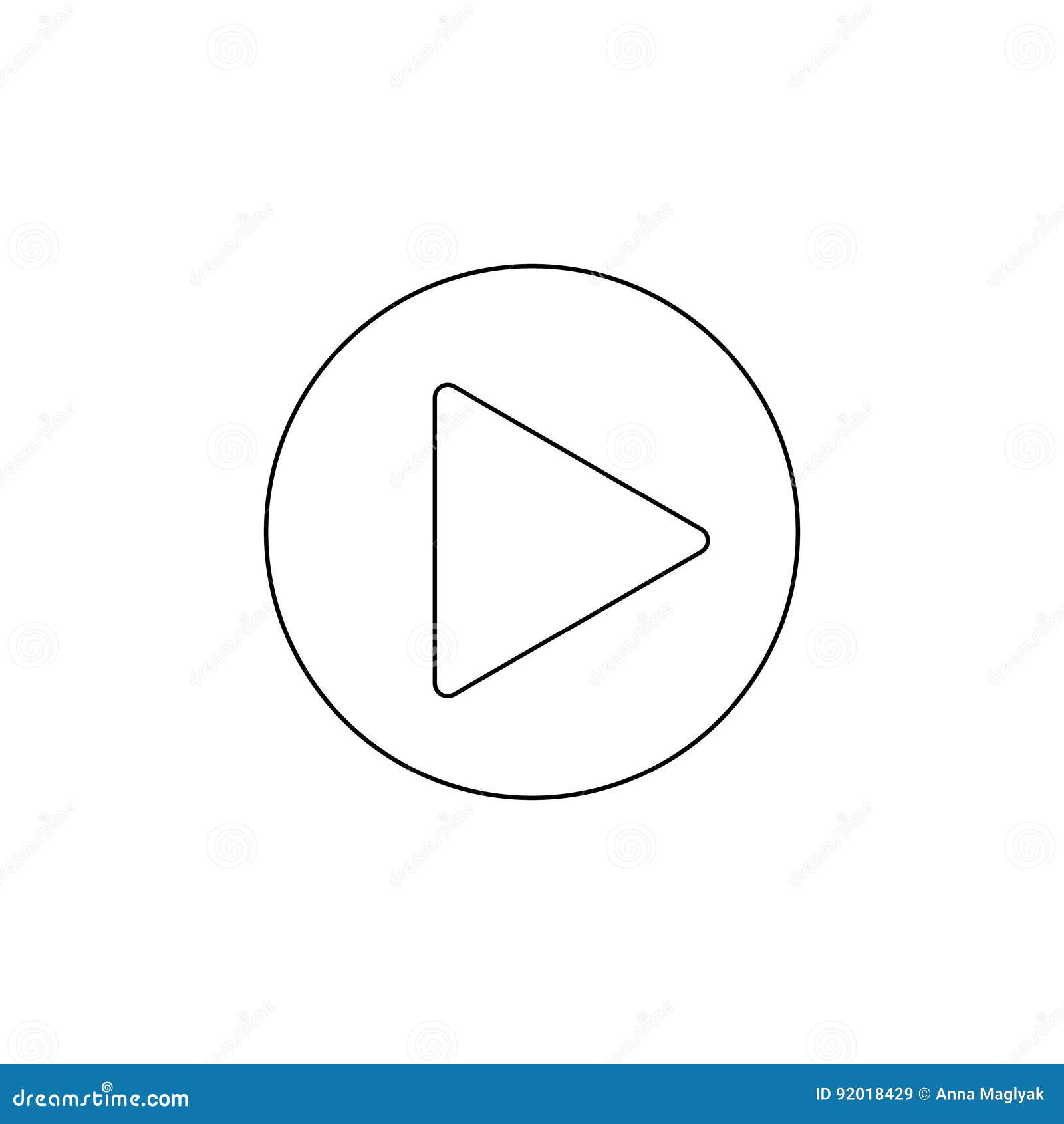 Play Button Icon, Flat Play Icon Outline in a Circle, Black Line Stock ...