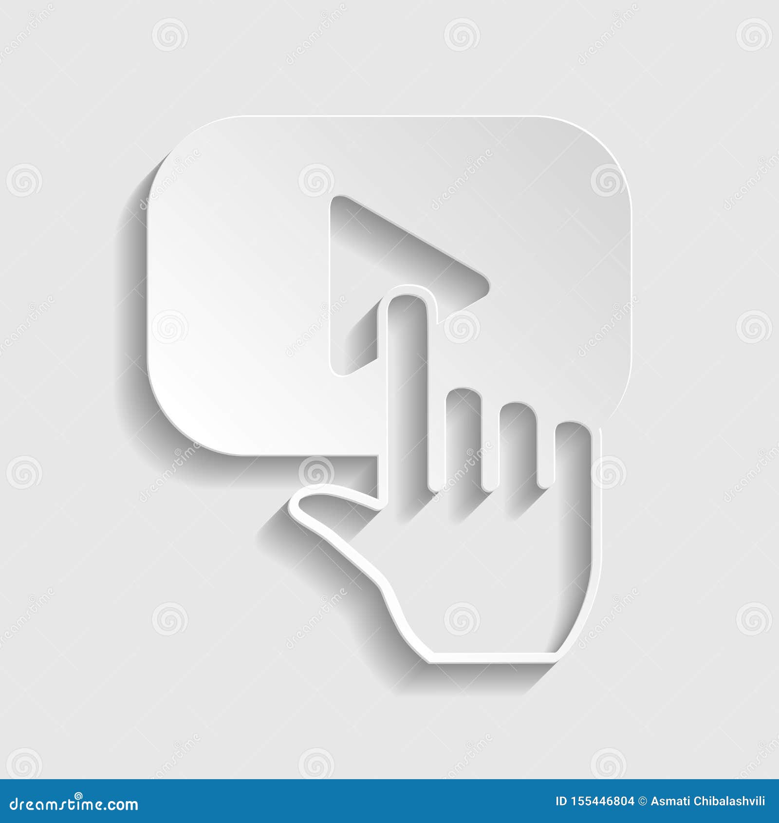 Play Button Icon with Hand Sign. Paper Style Icon. Illustration. Stock ...