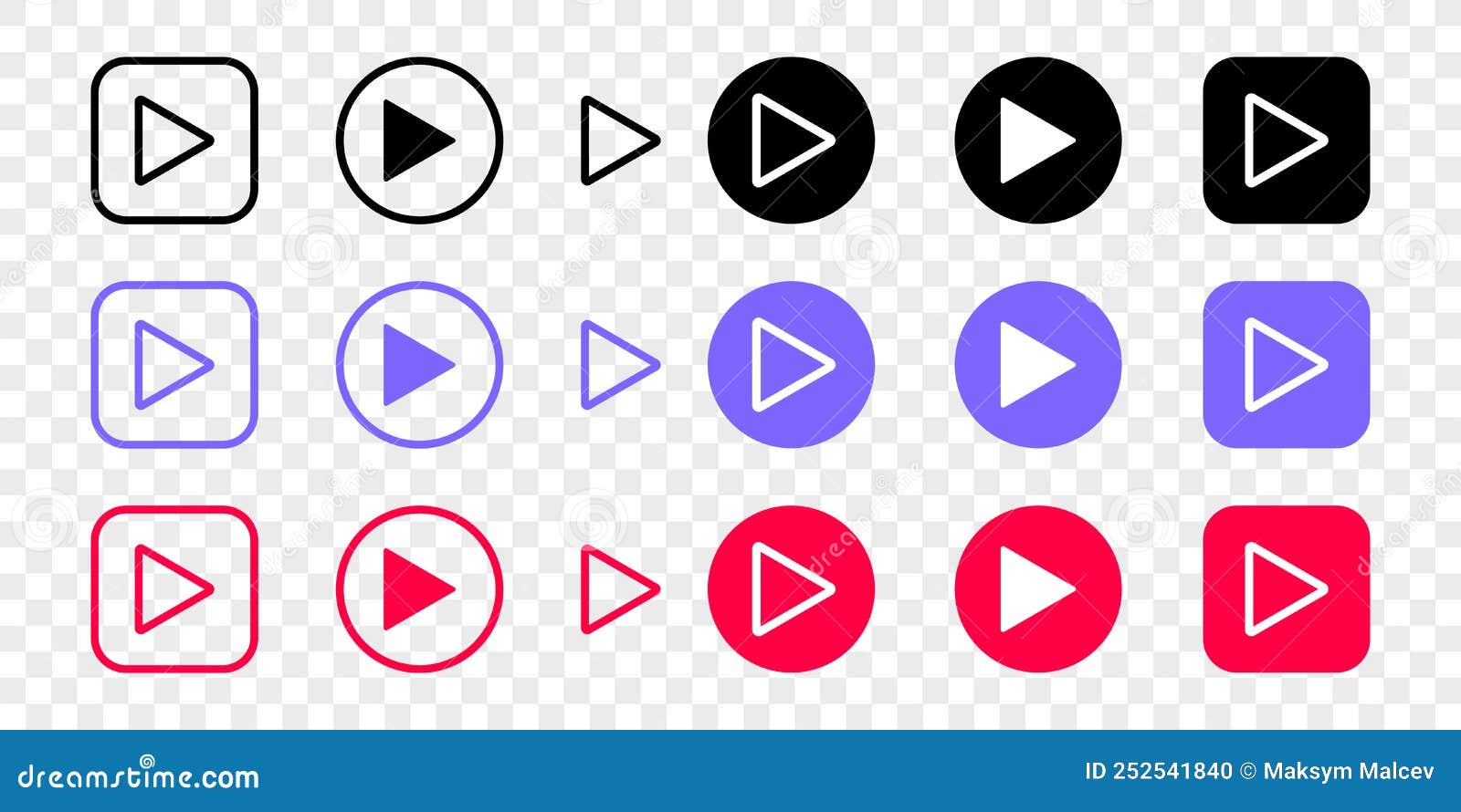 Play Button Icon Set. Modern Video and Audio Player. Vector ...