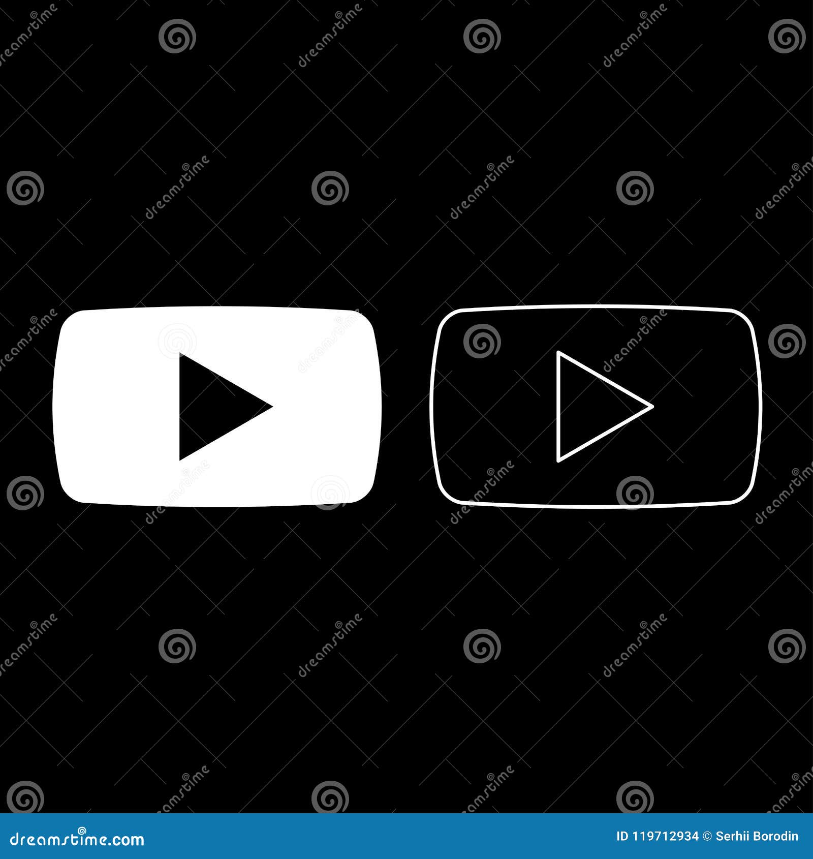 Play Button Icon Set White Color Illustration Flat Style Simple Image ...