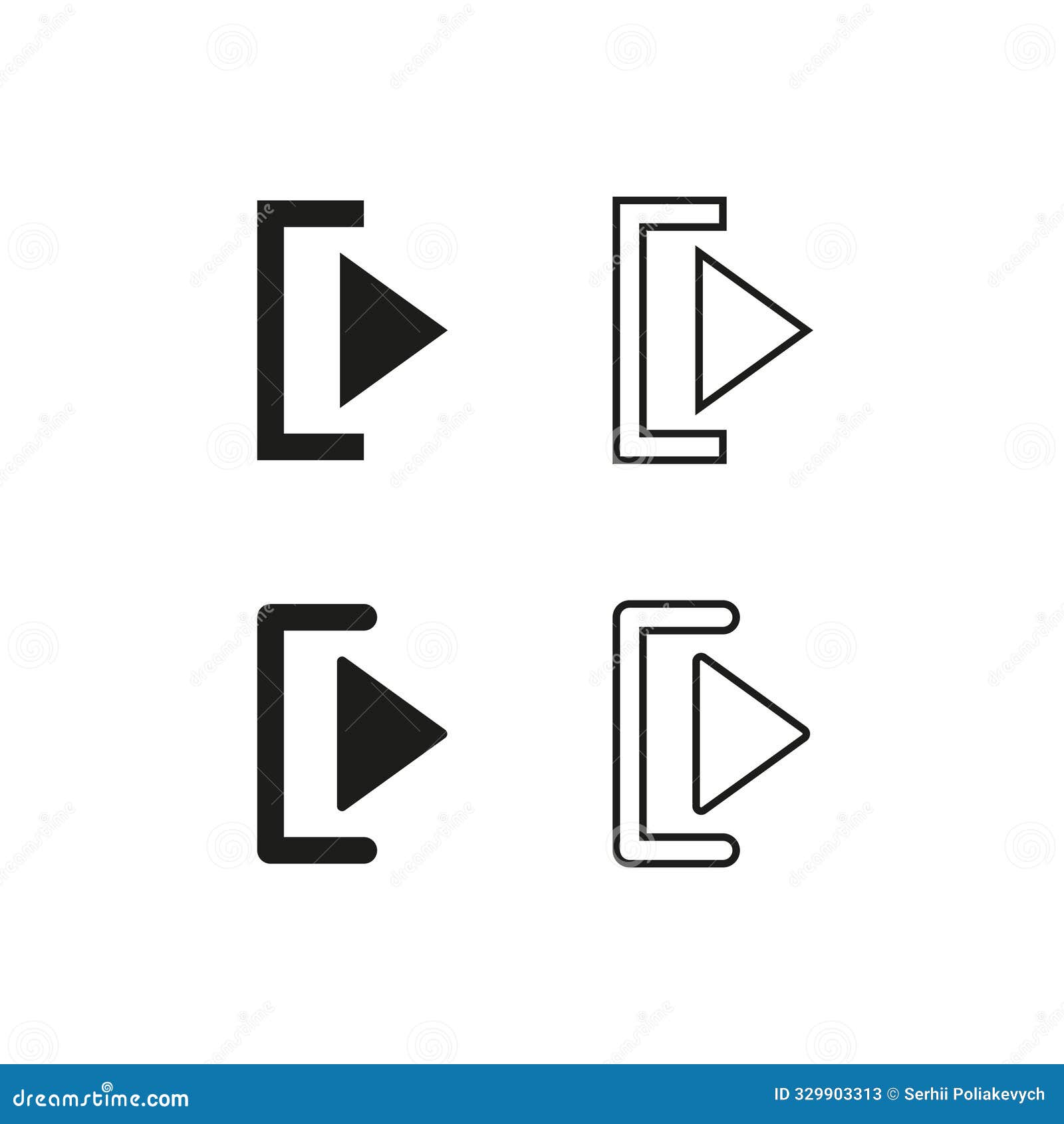 Play Button Icons Set. Four Different Play Symbols. Black and White ...