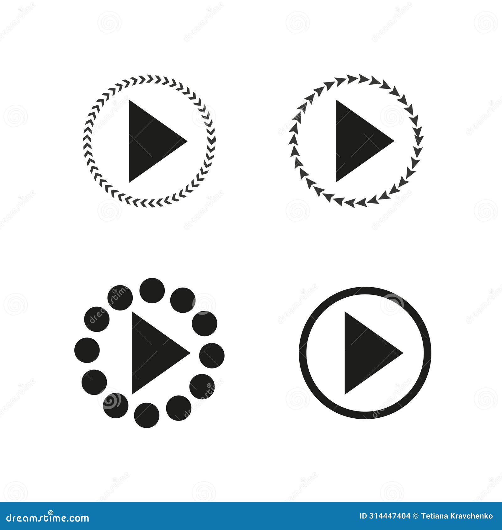 Play Button Icons Set. Multimedia Interface Elements. Circular Symbols ...