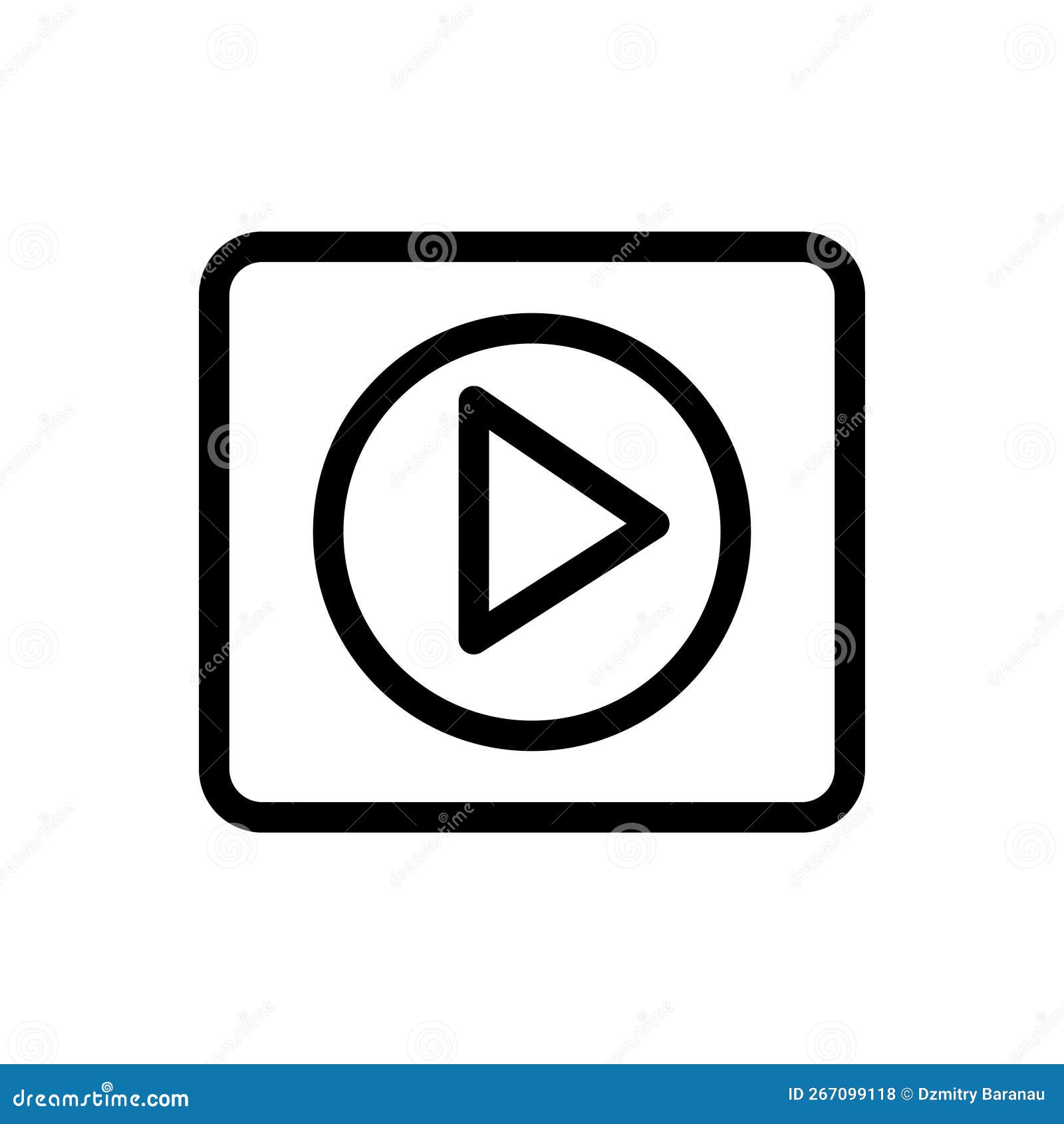 Play Button Line Icon Isolated on White Background. Black Flat Thin ...