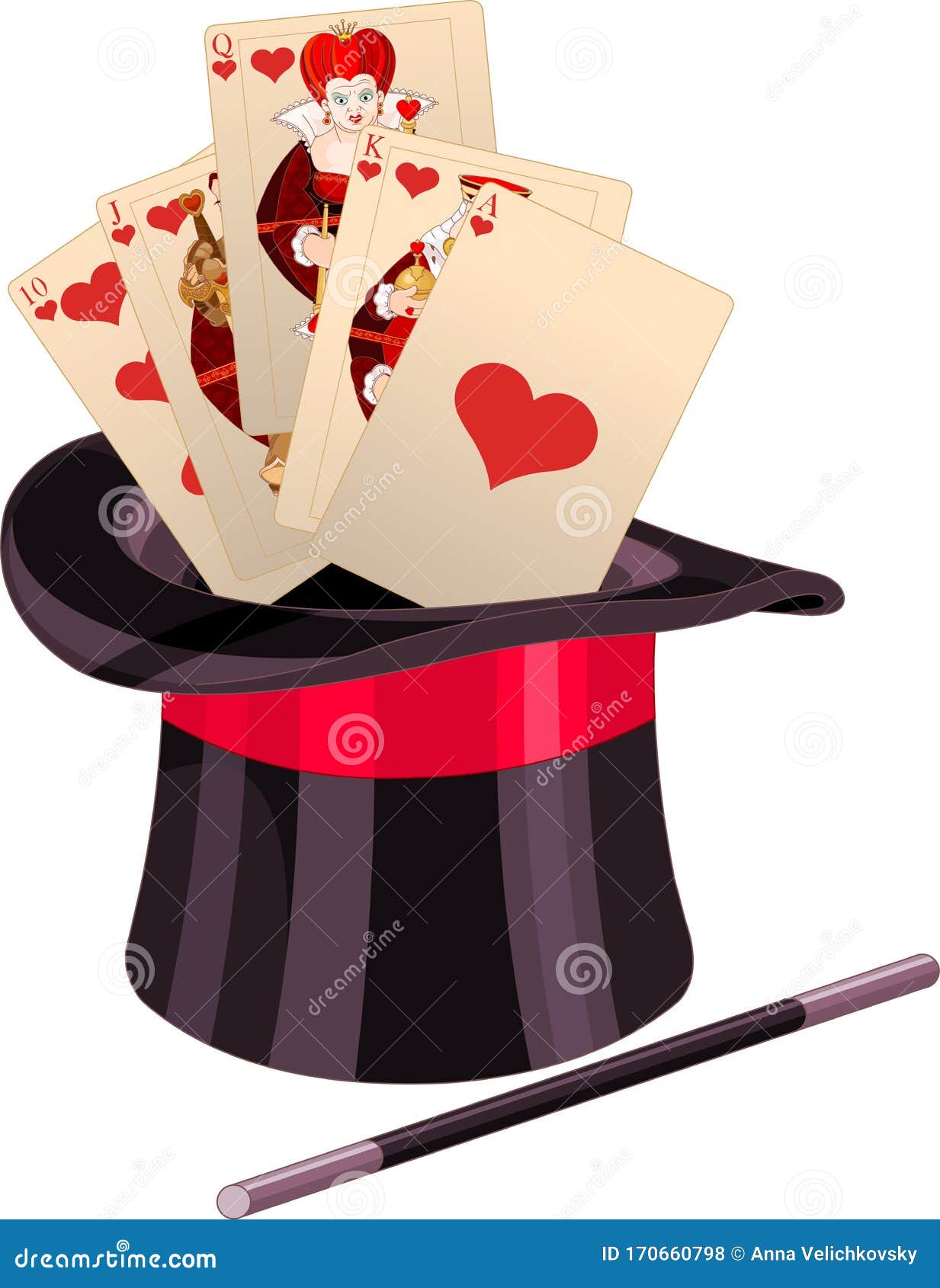 Play Card in Top Hat Magic Trick Stock Vector - Illustration of artwork ...