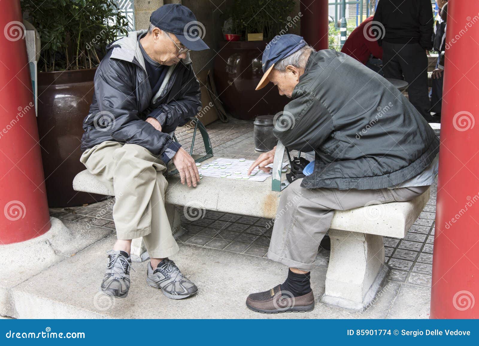 Play chess on a bench editorial stock image. Image of caucasian - 85901774
