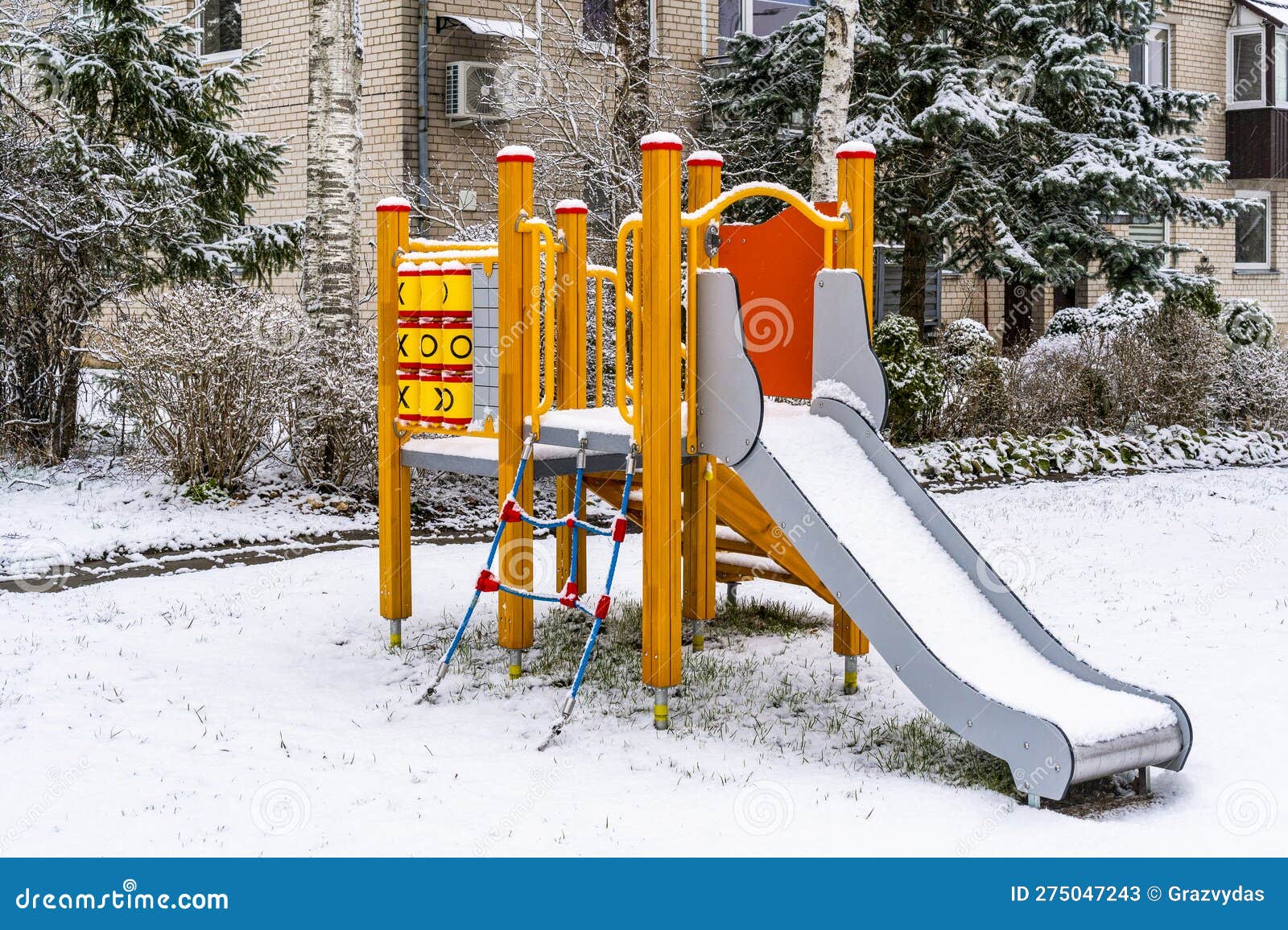 Play Complex Playground with Slides and Stairs in the Winter City Stock ...