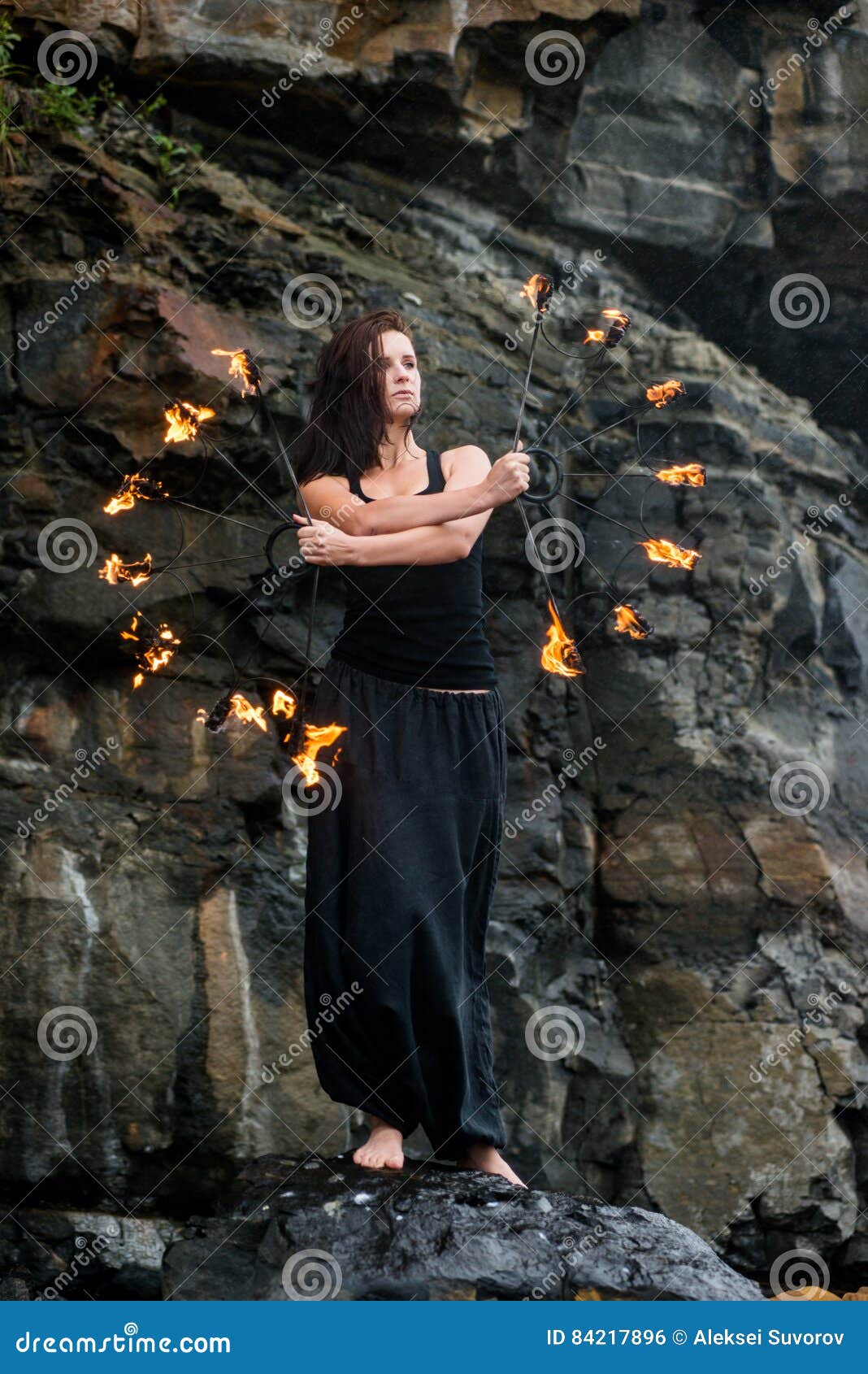 Play with Fire Show on the Shore of the Sea Stock Photo - Image of ...