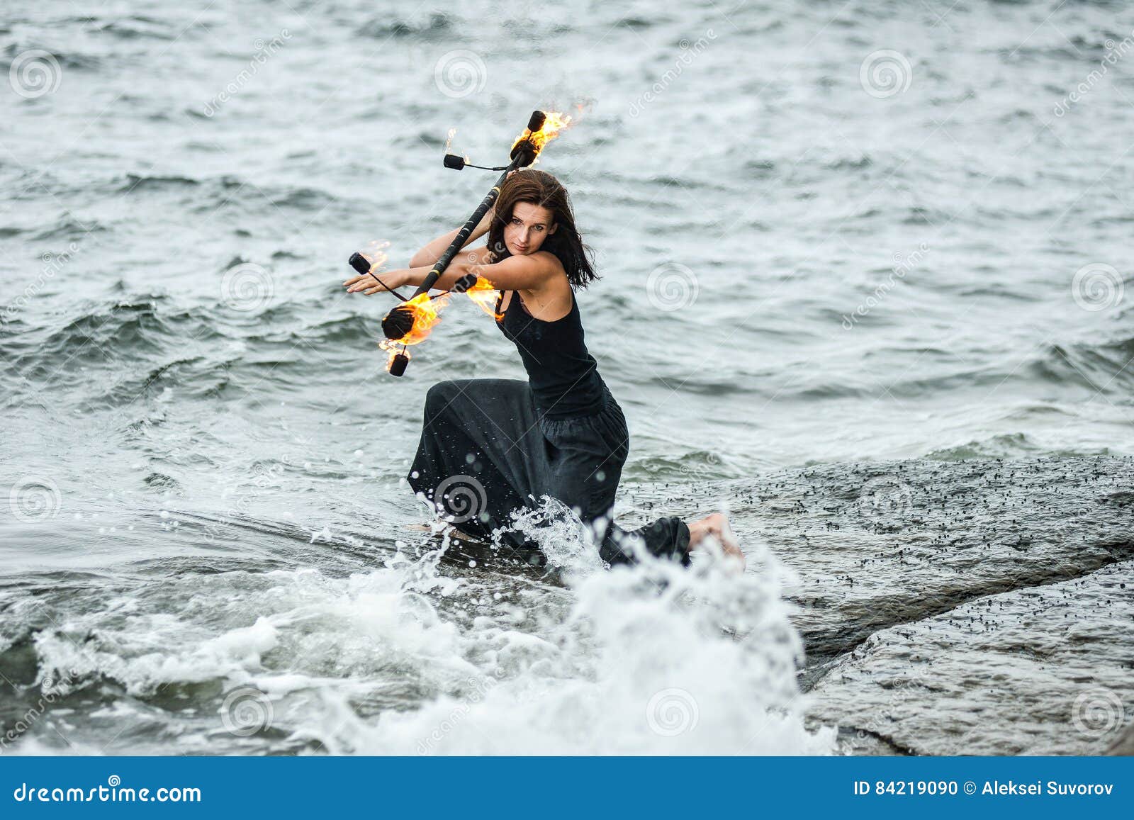 Play with Fire Show on the Shore of the Sea Stock Photo - Image of ...