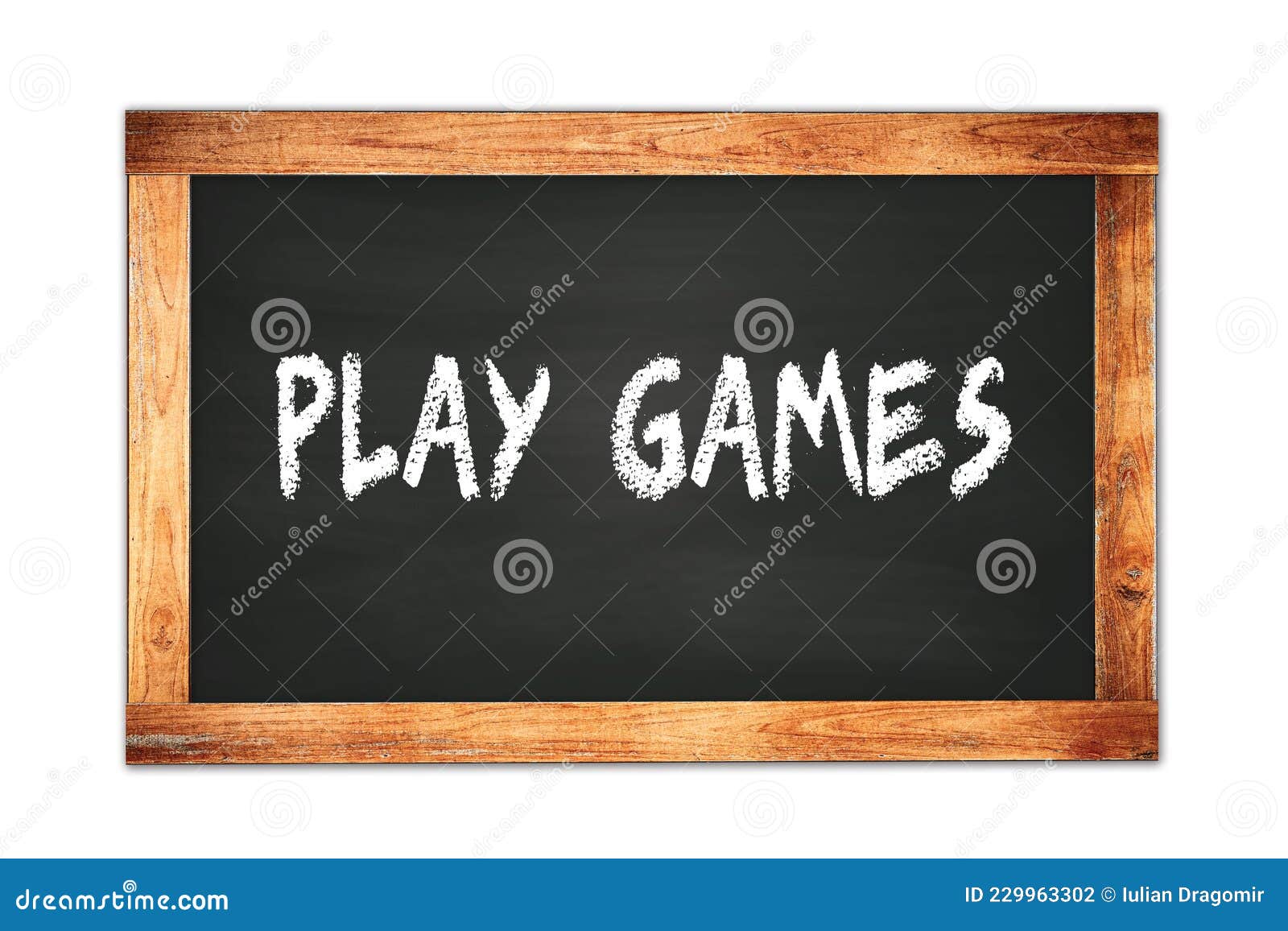 PLAY GAMES Text Written on Wooden Frame School Blackboard Stock Photo ...