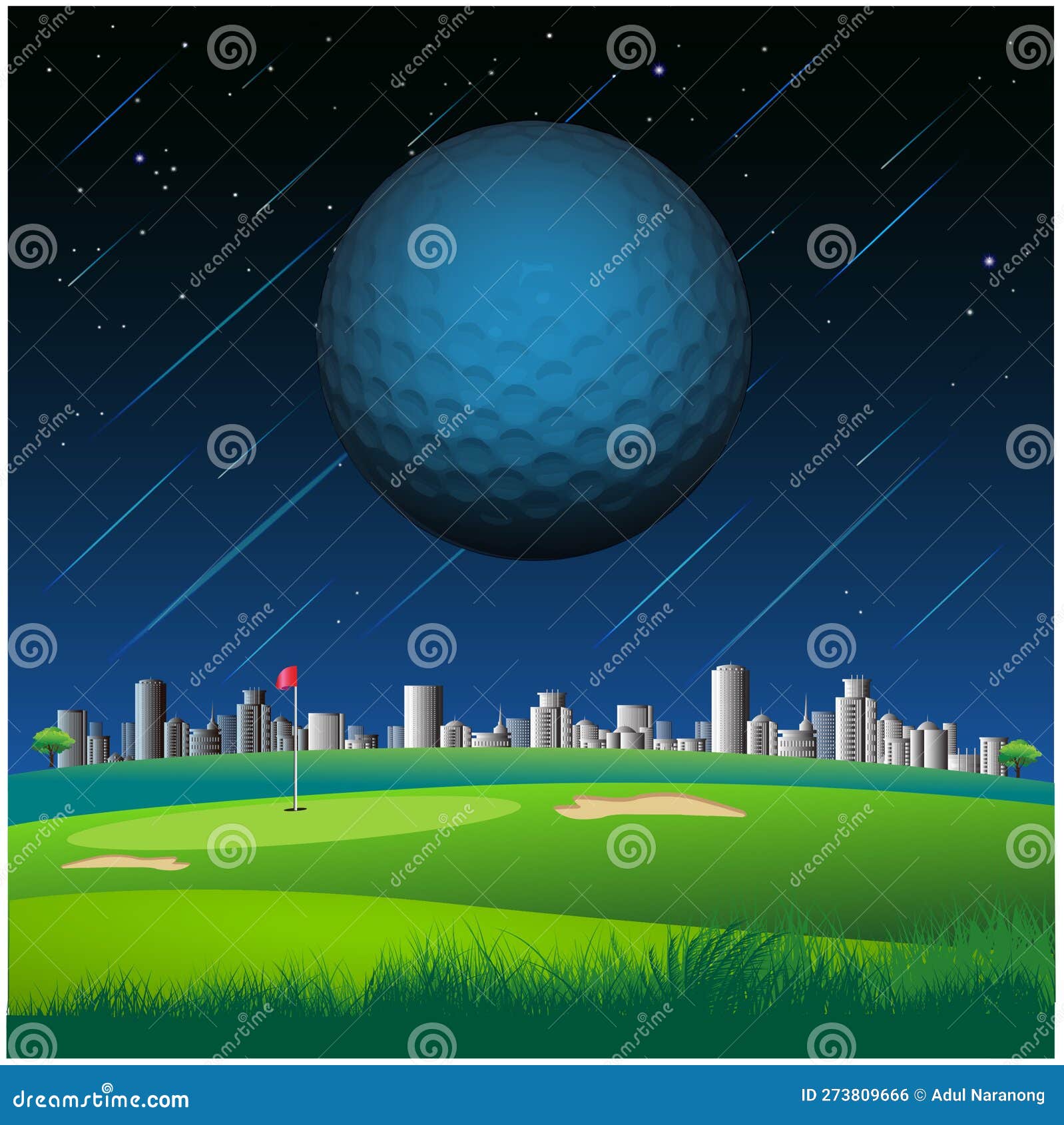 Play golf at night stock vector. Illustration of flag - 273809666