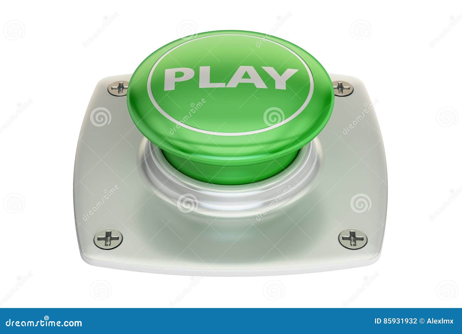 PLAY On Green Push Button. 3d Illustration. Isolated Background Royalty ...