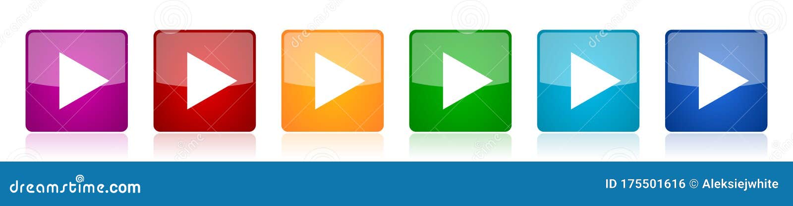 Play Icon Set, Colorful Square Glossy Vector Illustrations in 6 Options ...