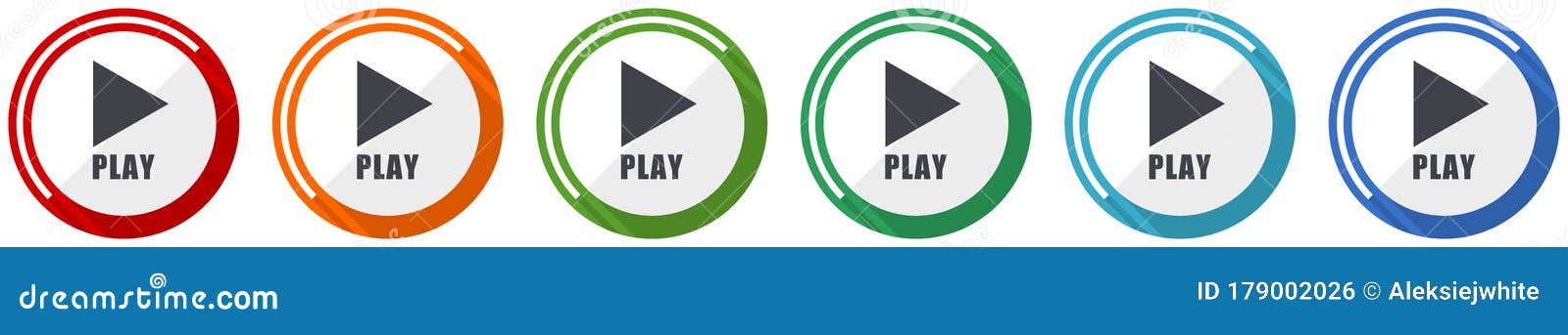 Play Icon Set, Flat Design Vector Illustration in 6 Colors Options for ...