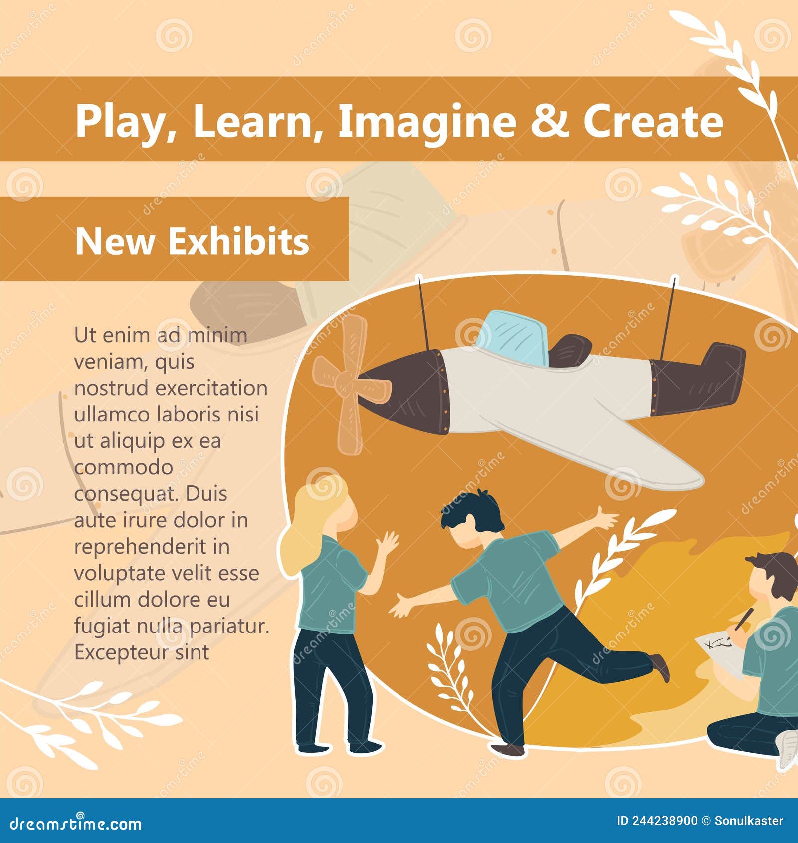 Play and Learn, Imagine and Crete, Exhibitions Stock Vector ...