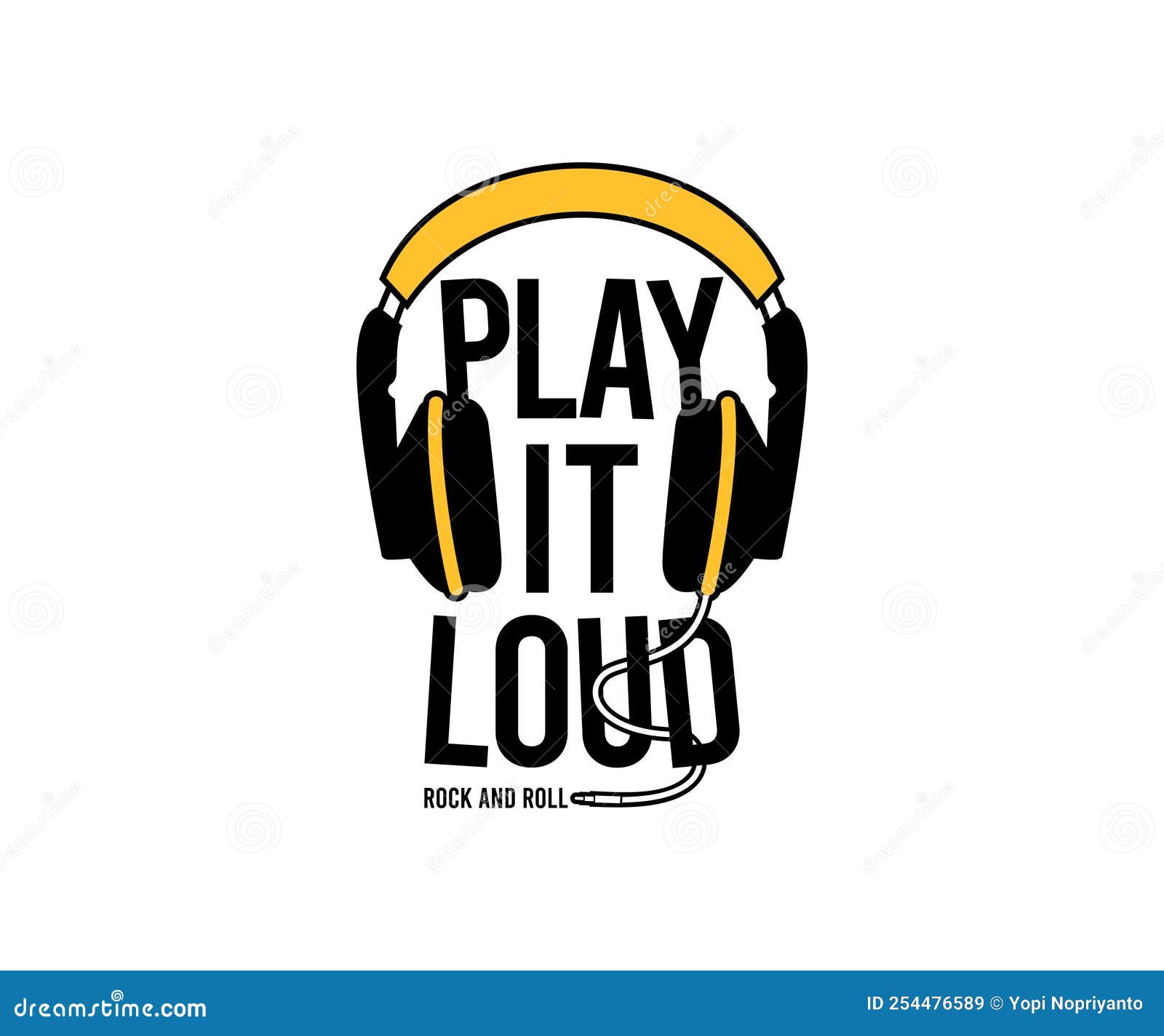 Play it Loud and Rock and Roll. Flat Typography Lettering with ...