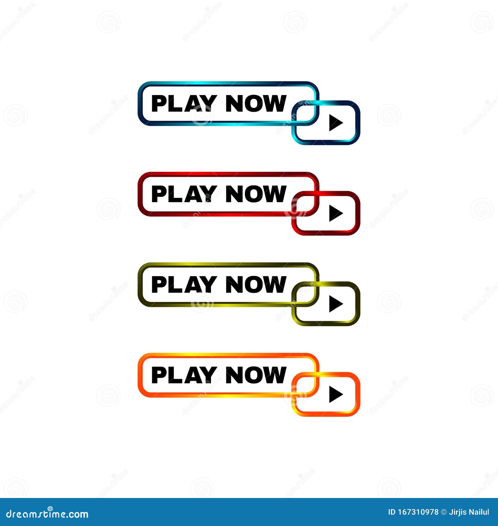 Play Now Button Four Colored Editable Call To Action Buttons Vector ...