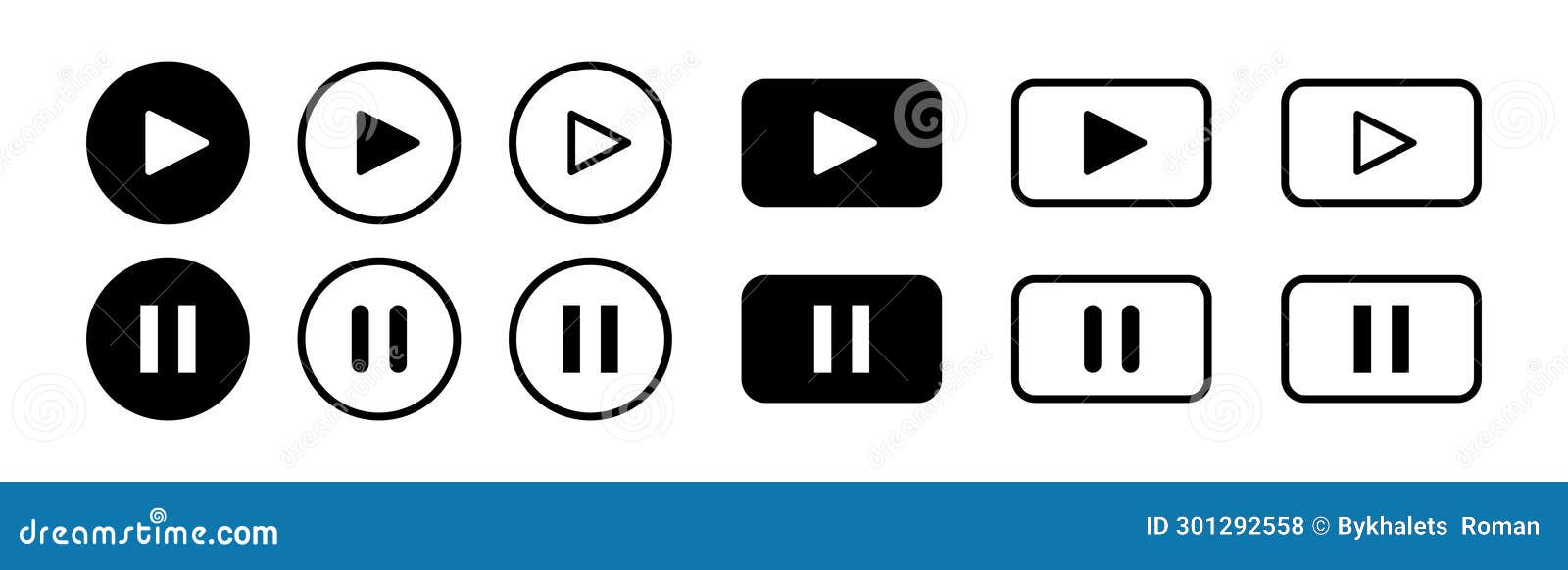Play Pause Button Icon Collection. Music Video Play and Pause Button ...